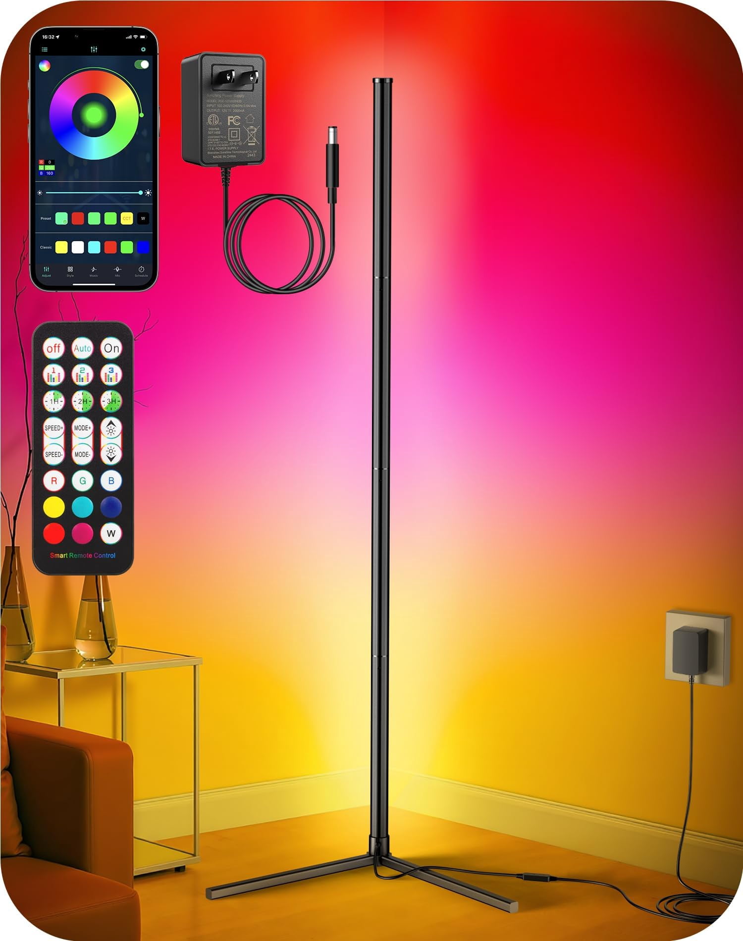Corner Floor Lamp, Modern Corner Lamp with AC & APP & Remote Control ...
