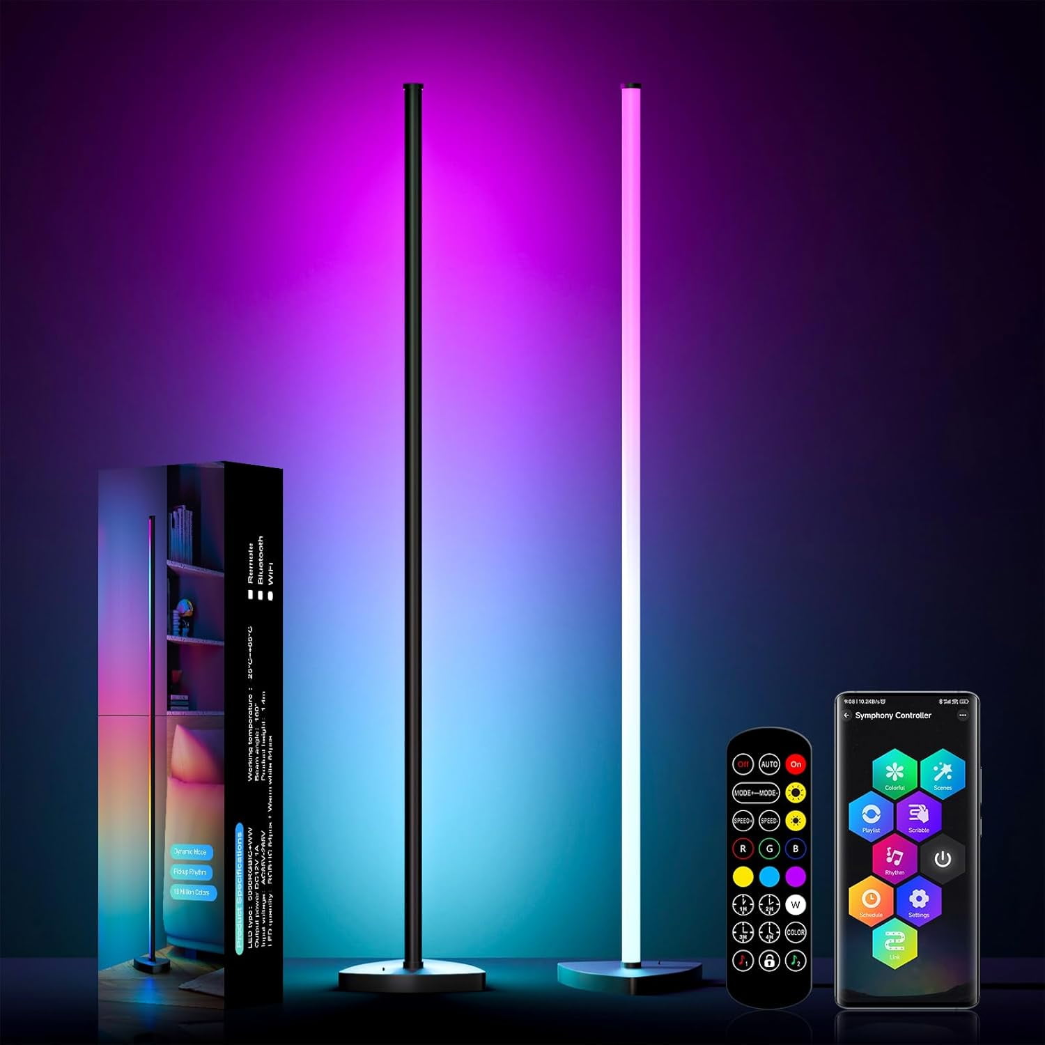 Corner Floor Lamp Pair, IC Corner Lamps with APP and Remote Control, 16 ...