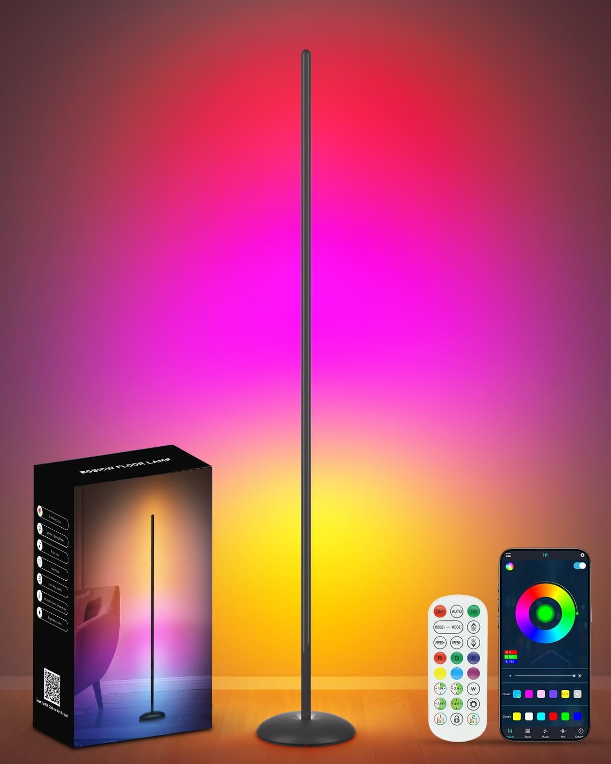 Corner Floor Lamp, Smart RGB LED Lamp with App & Remote, Modern 16 ...
