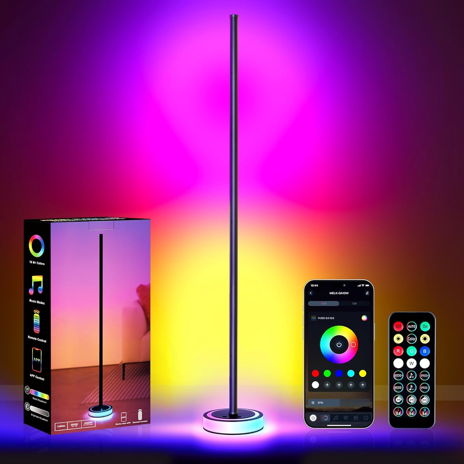 Corner Floor Lamp - Smart RGBICW LED Corner Lamp with App & Remote ...
