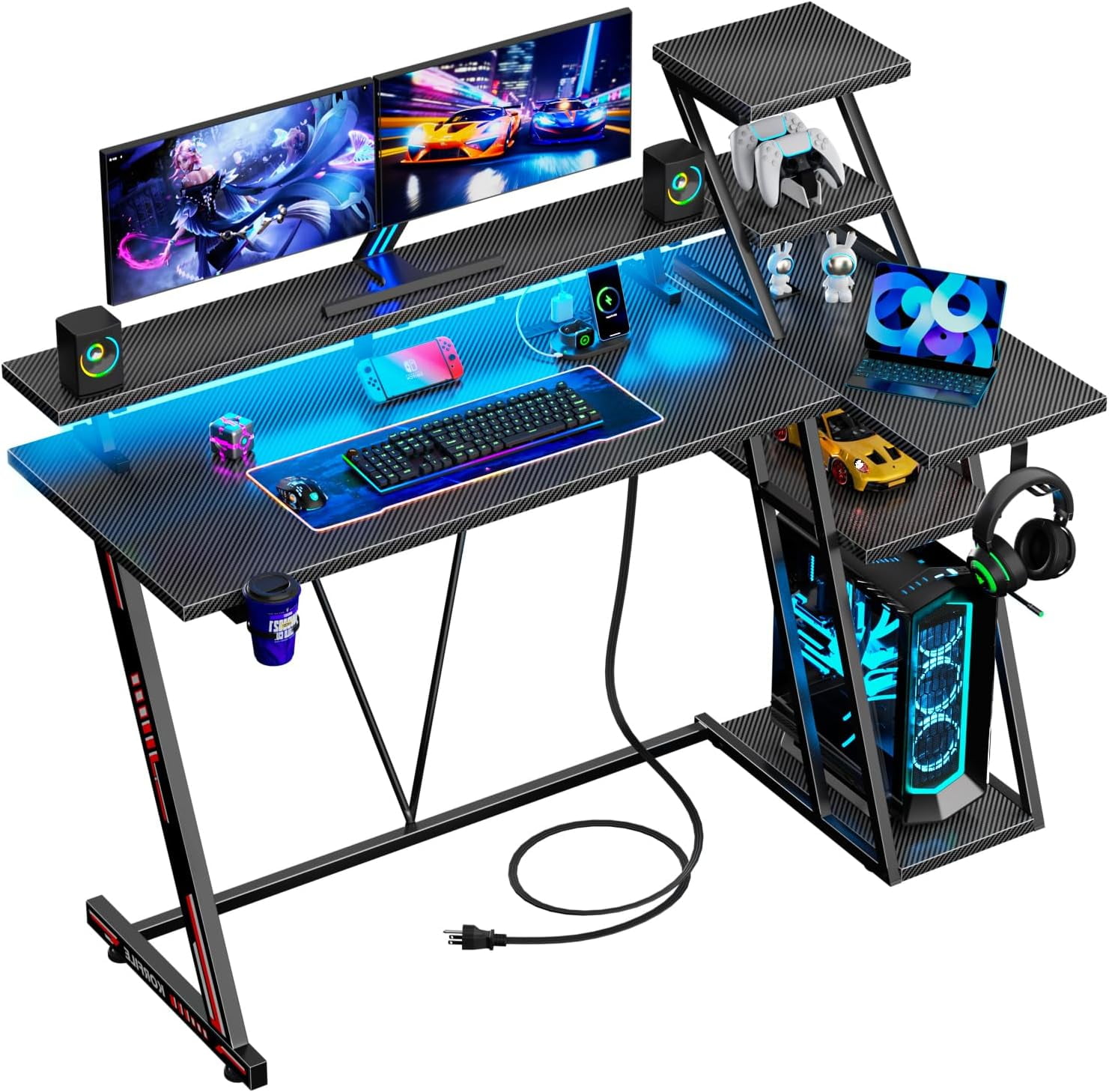 Corner Gaming Desk with LED Lights & Power Outlet, L Shaped Computer ...