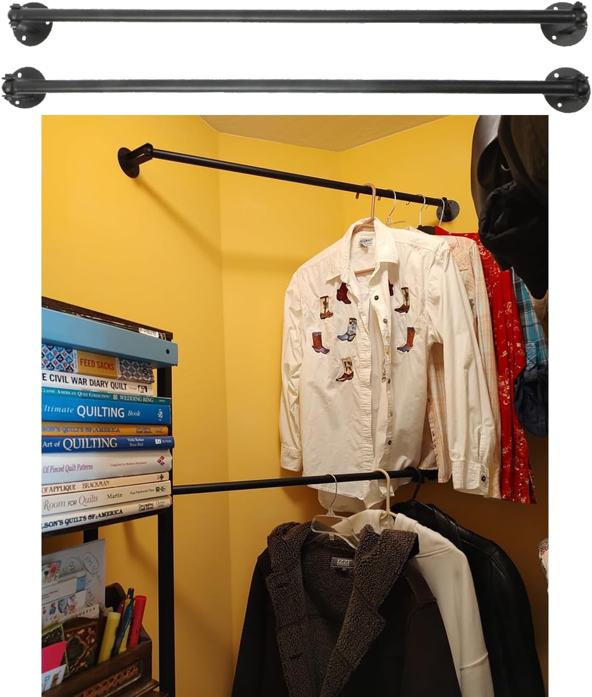 Corner Garment Rod 34 inches 2 Pack Ind rial Pipe Clothes Hanging Bar ...