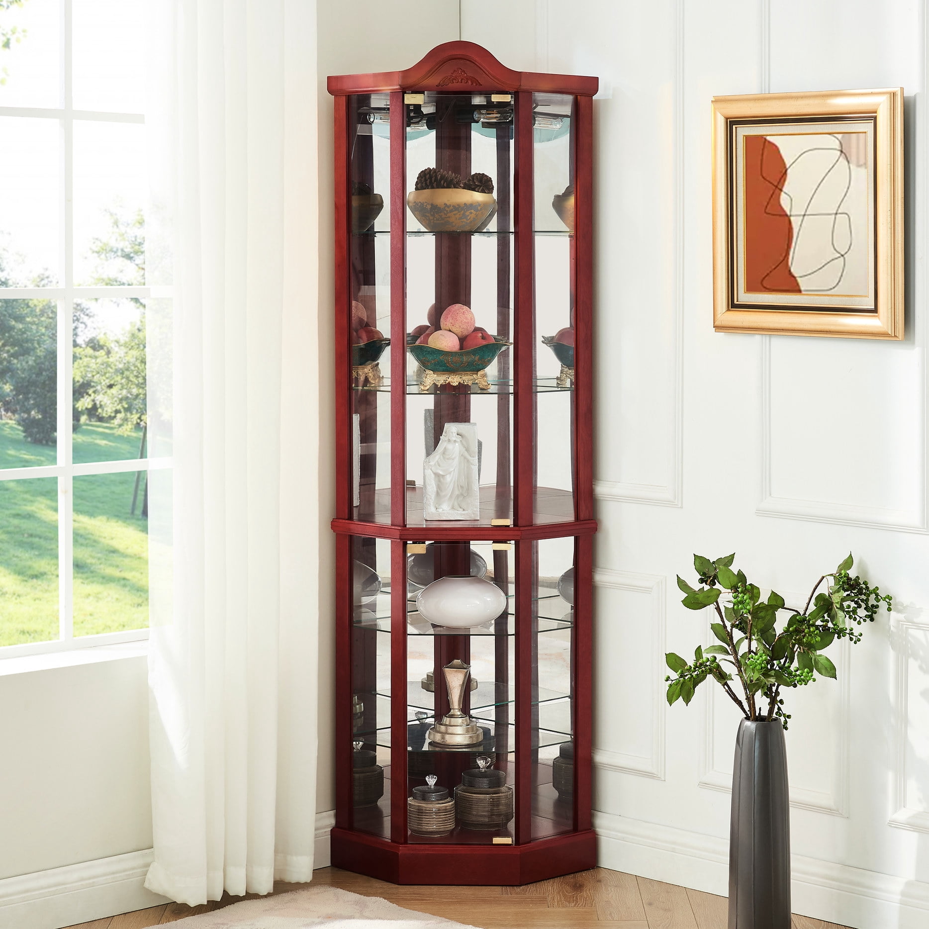 Corner Glass Curio Cabinet with Light | Displays Antiques and Wines in ...
