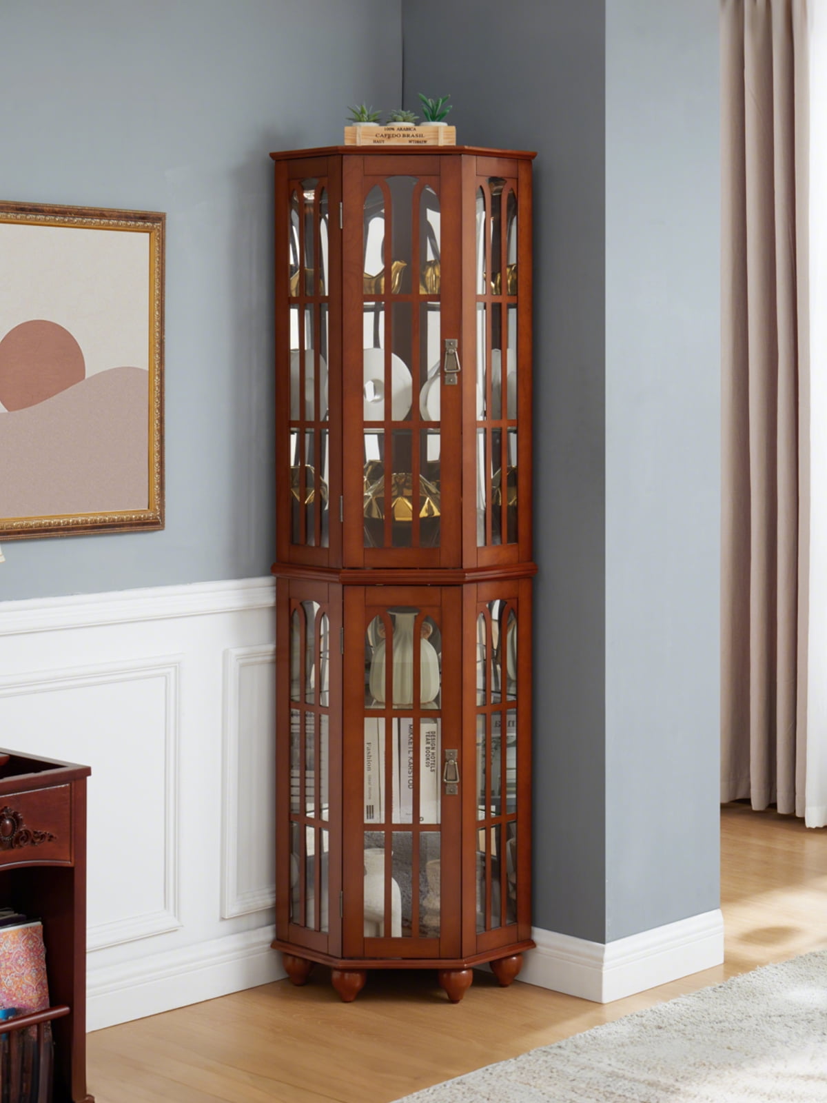 Corner Glass Display Cabinet with 4 Adjustable Tempered Glass Shelves ...
