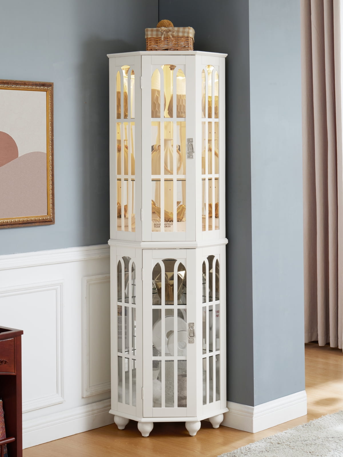 Corner Glass Display Cabinet with 4 Adjustable Tempered Glass Shelves ...