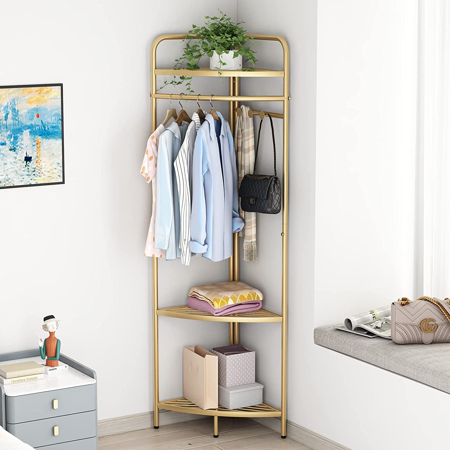 Corner Gold Clothing Racks Freestanding, Gold Metal Coat Racks with ...