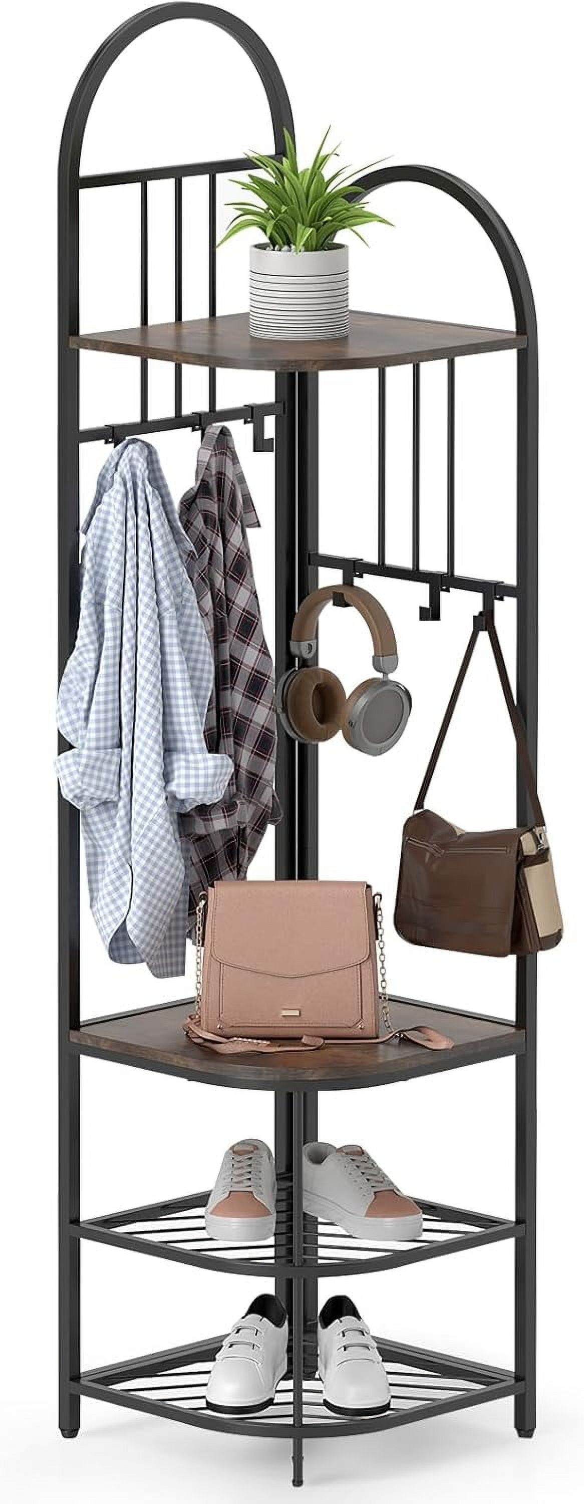 Corner Hall Tree, 71" Corner Coat Rack w/Shoe Storage Bench, 6 ...