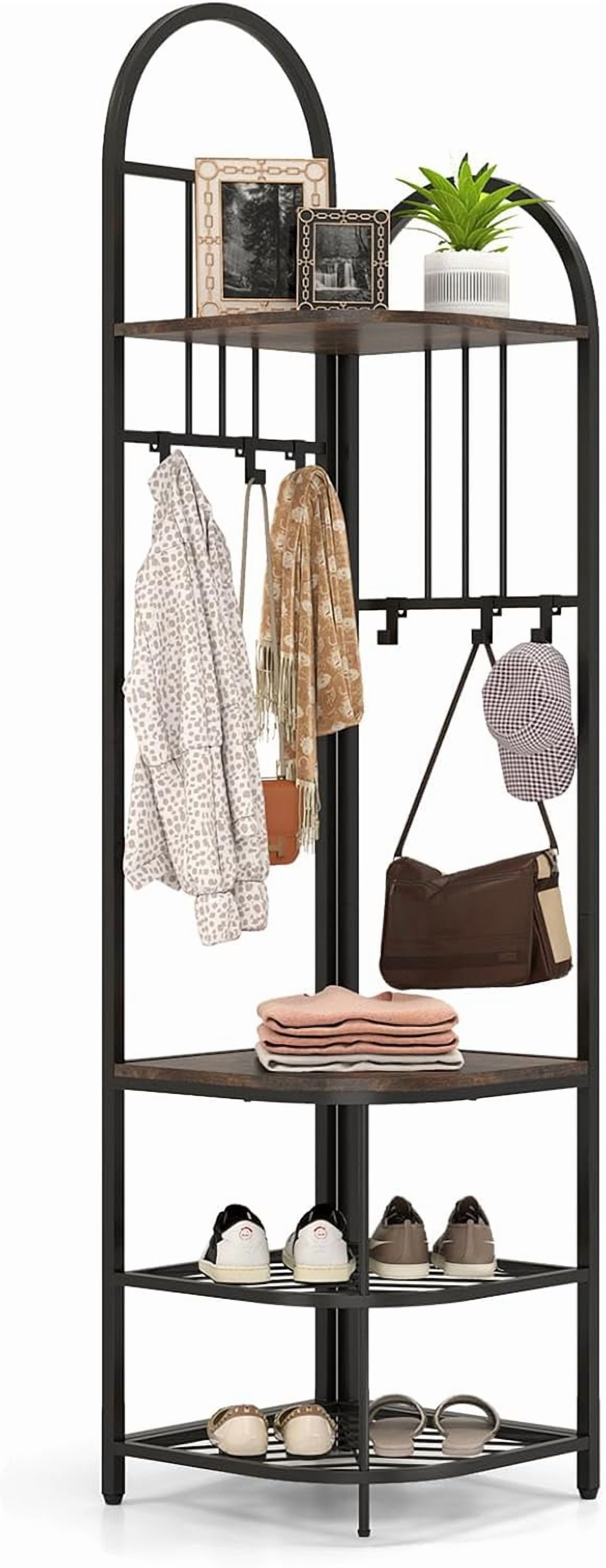 Corner Hall Tree 71 Inch Tall Entryway Coat Rack Shoe Bench & 4 Storage ...