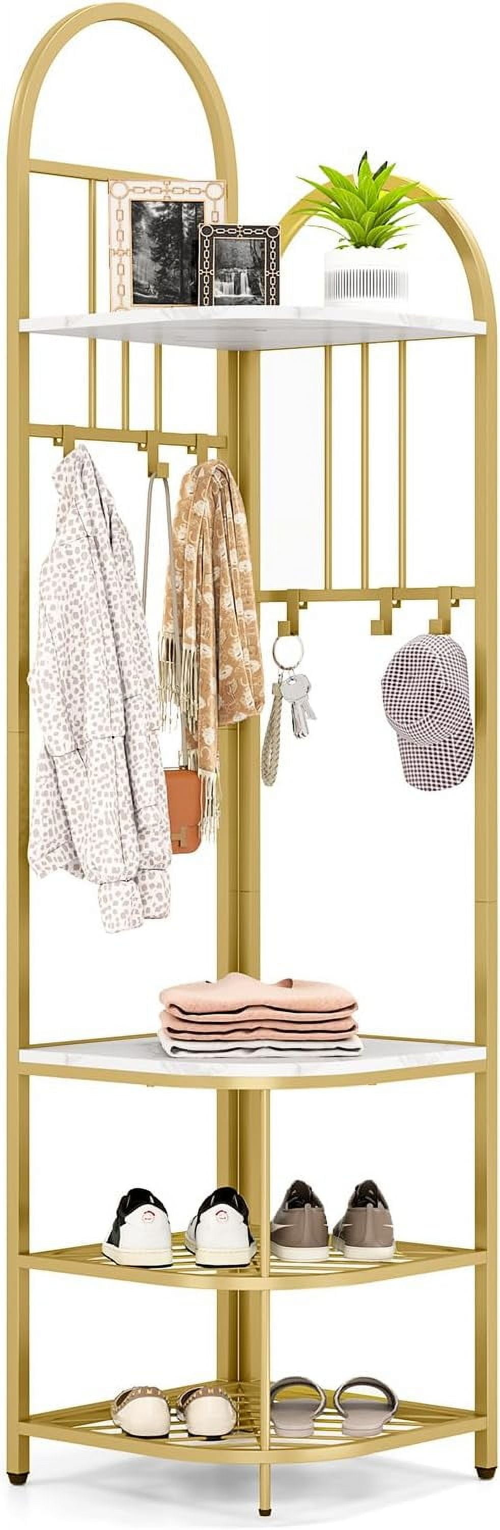 Corner Hall Tree, 71 Inch Tall Entryway Coat Rack with Shoe Bench & 4 ...