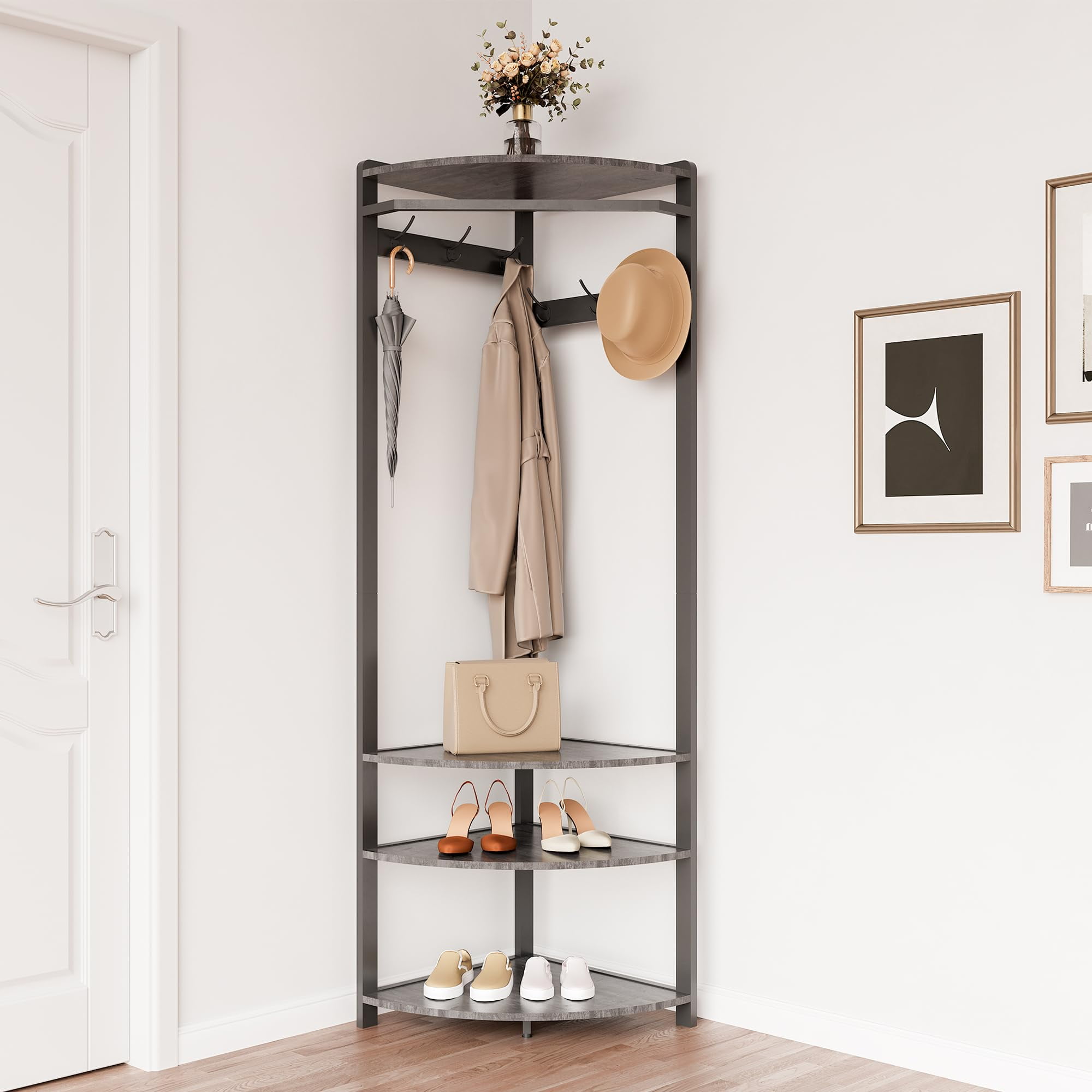 Corner Hall Tree,Corner Coat Rack With Shoe Rack,Entryway Coat Rack,4 ...