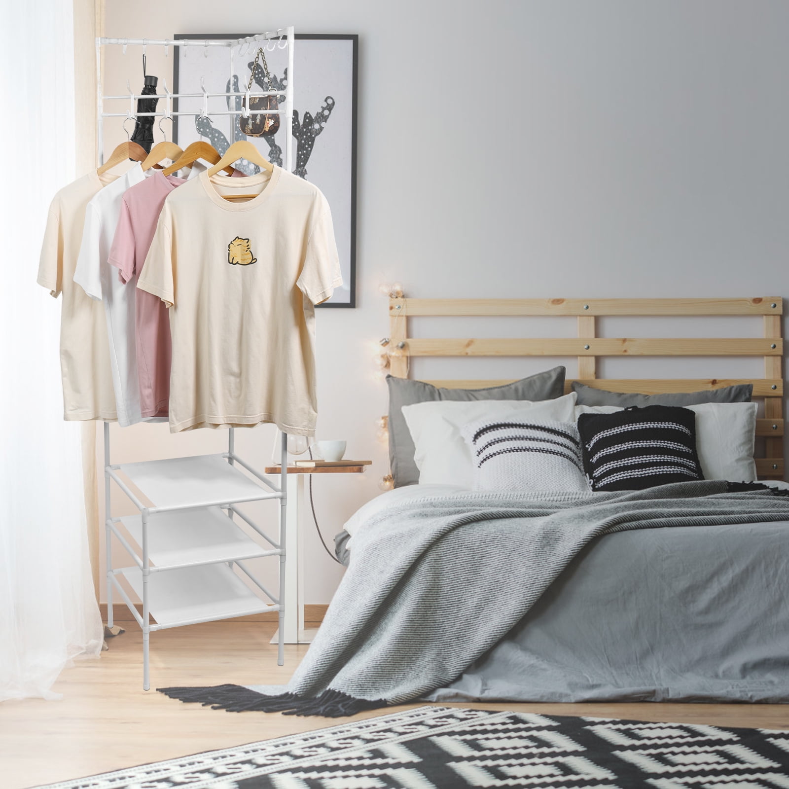 Corner Hall Tree Freestanding Coat Rack with 3 Tier Shoes Rack Storage ...