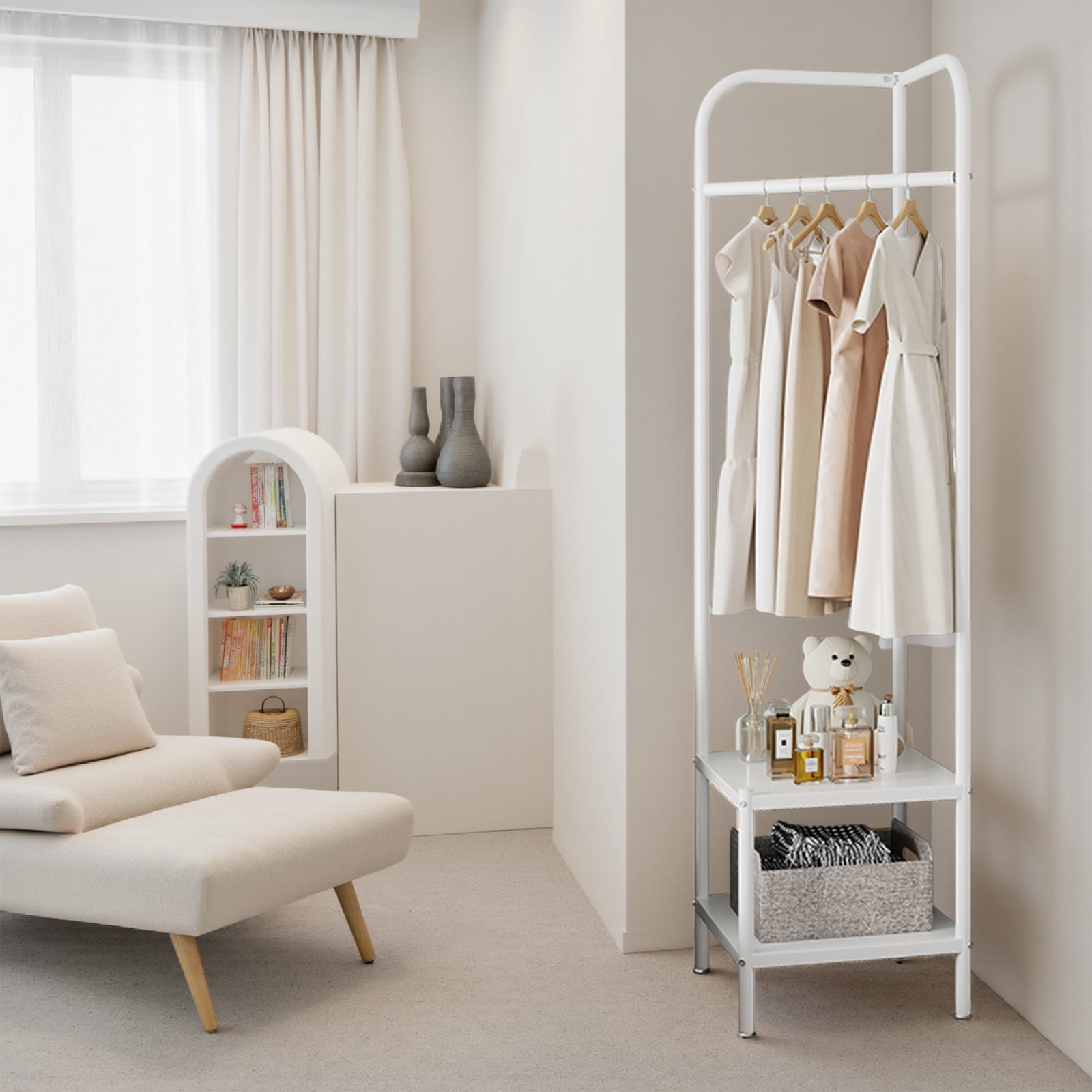 Corner Hall Tree, Metal Freestanding Garment Rack With Storage Shelf ...