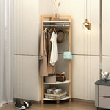 Corner Hall Tree, Wood Corner Floor Shelf with Shoe Bench Entryway Coat ...