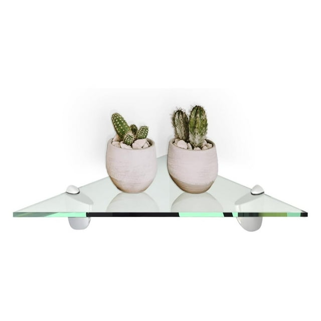 Corner Kit 12x12 Inch with Chrome Brackets-Triangle Glass Shelf, 12" x ...