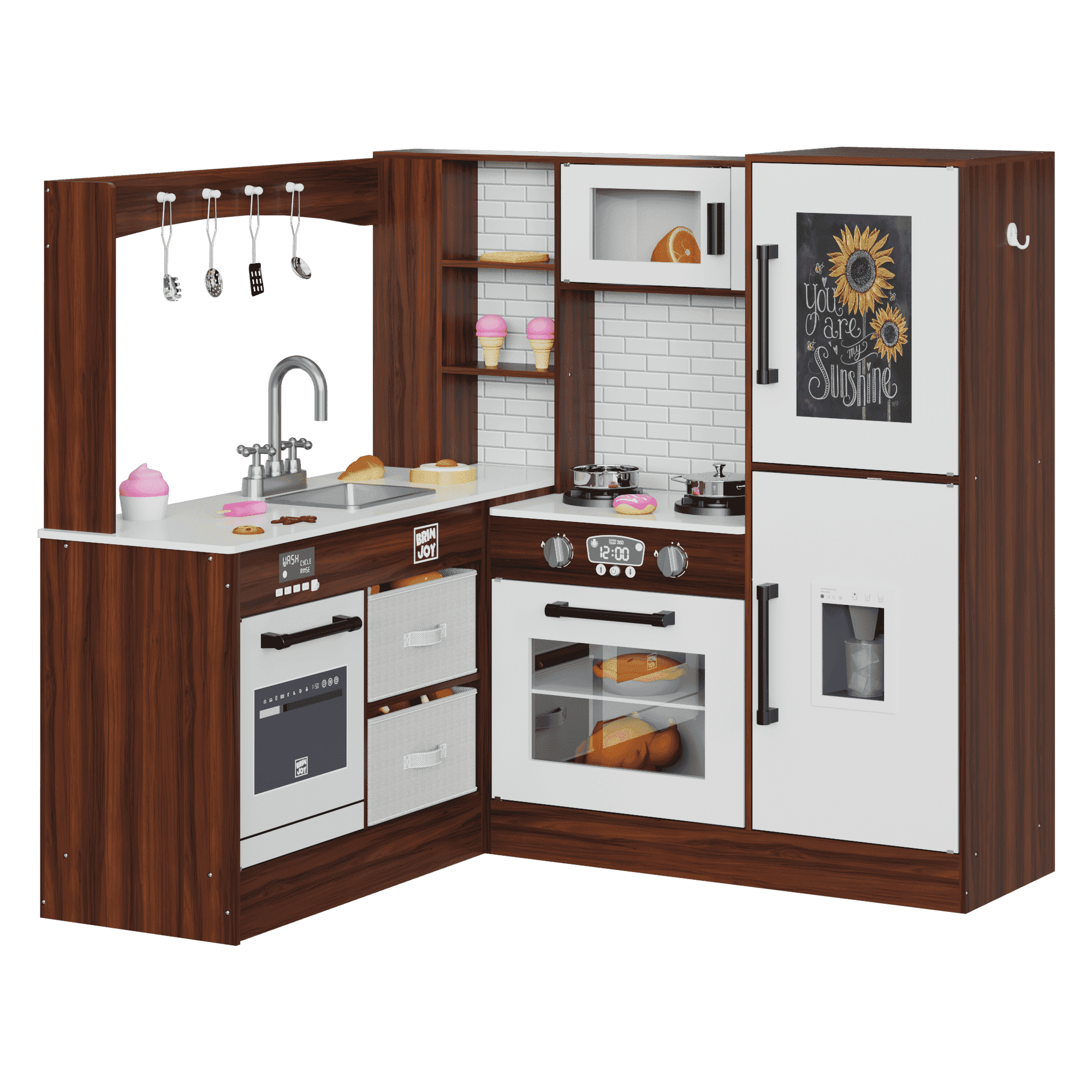 Corner Kitchen Playset for Aspiring Chefs, Wooden Toy Kitchen with ...