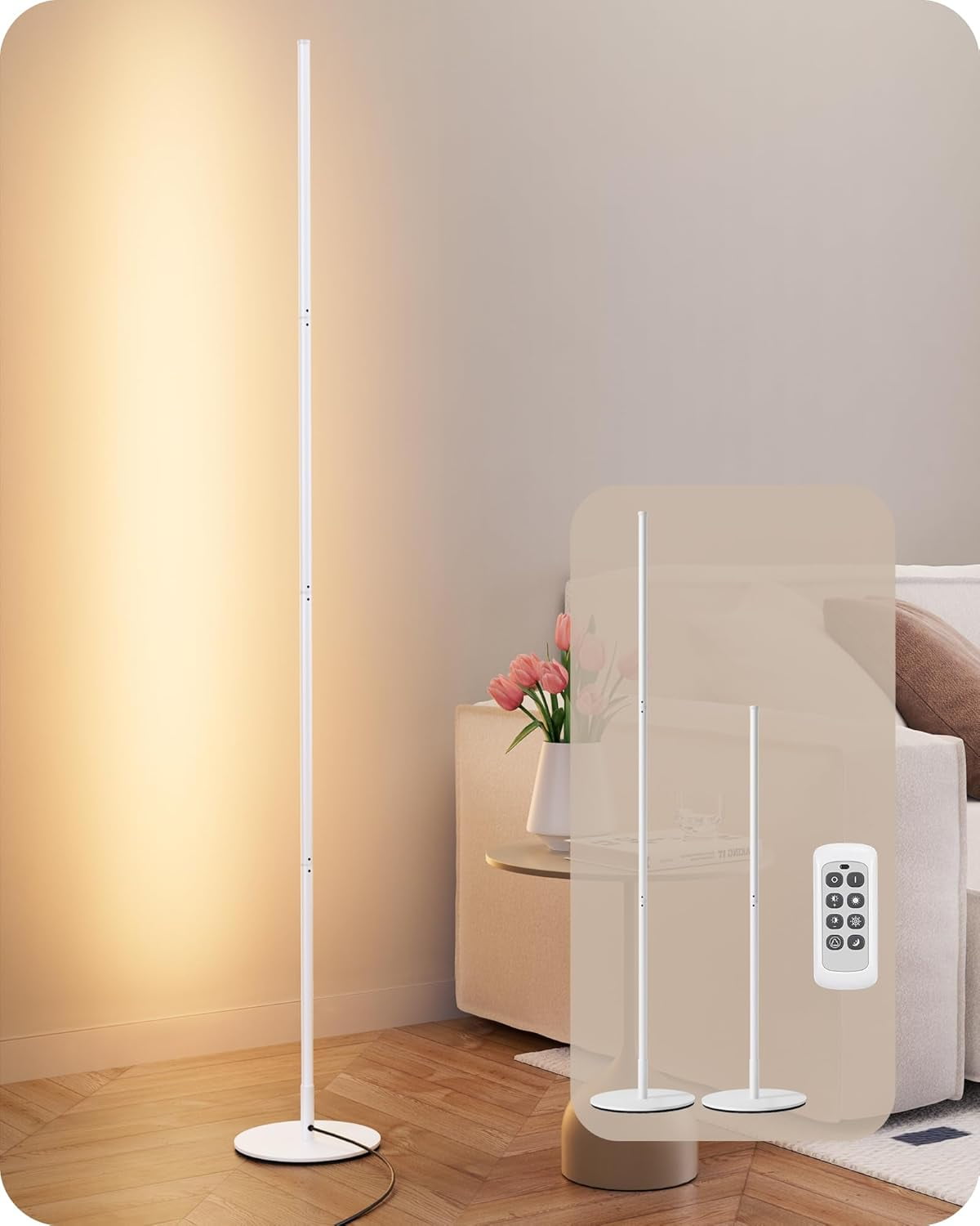 Corner LED Floor Lamp, Dimmable Corner Light with Remote, 3 Color Temperature 3000K-4500K-6000K ...