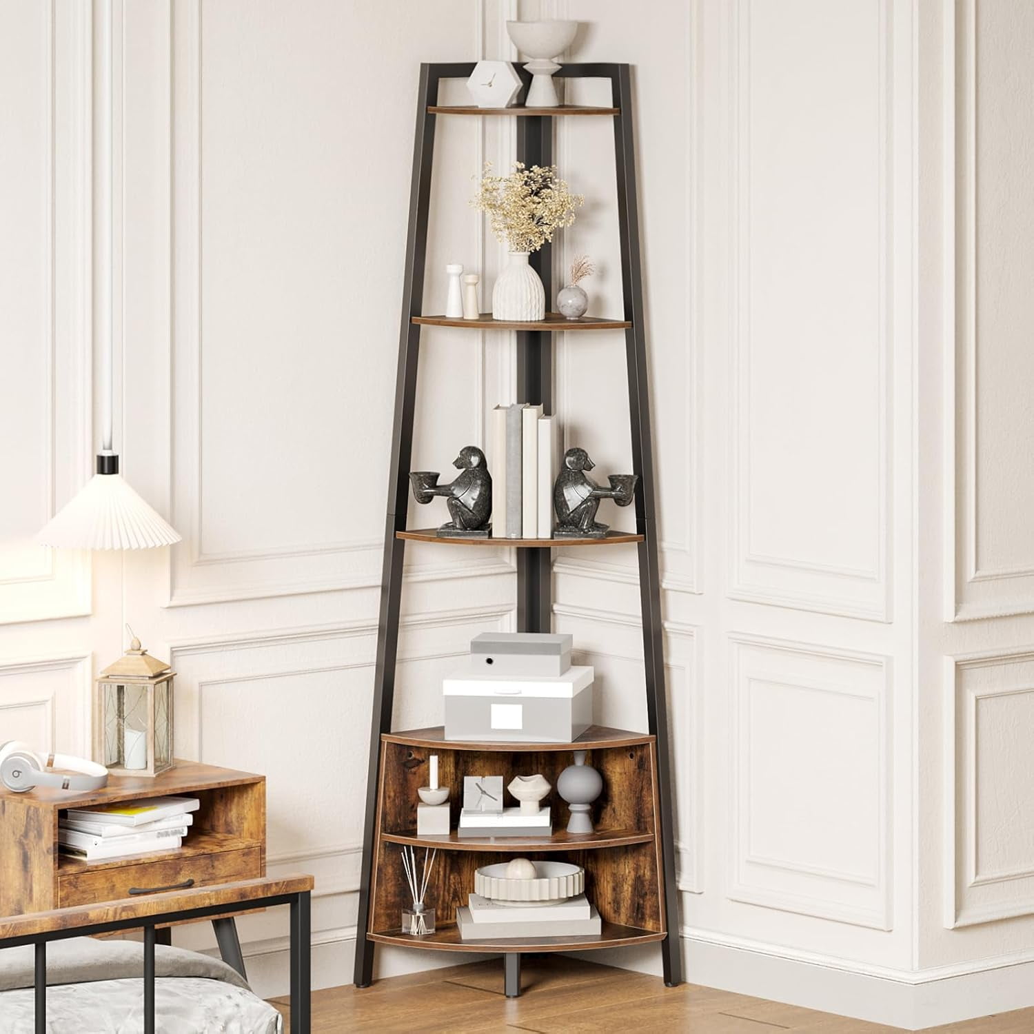 Corner Ladder Shelf, 6-Tier Corner Shelf Stand, Industrial Corner ...