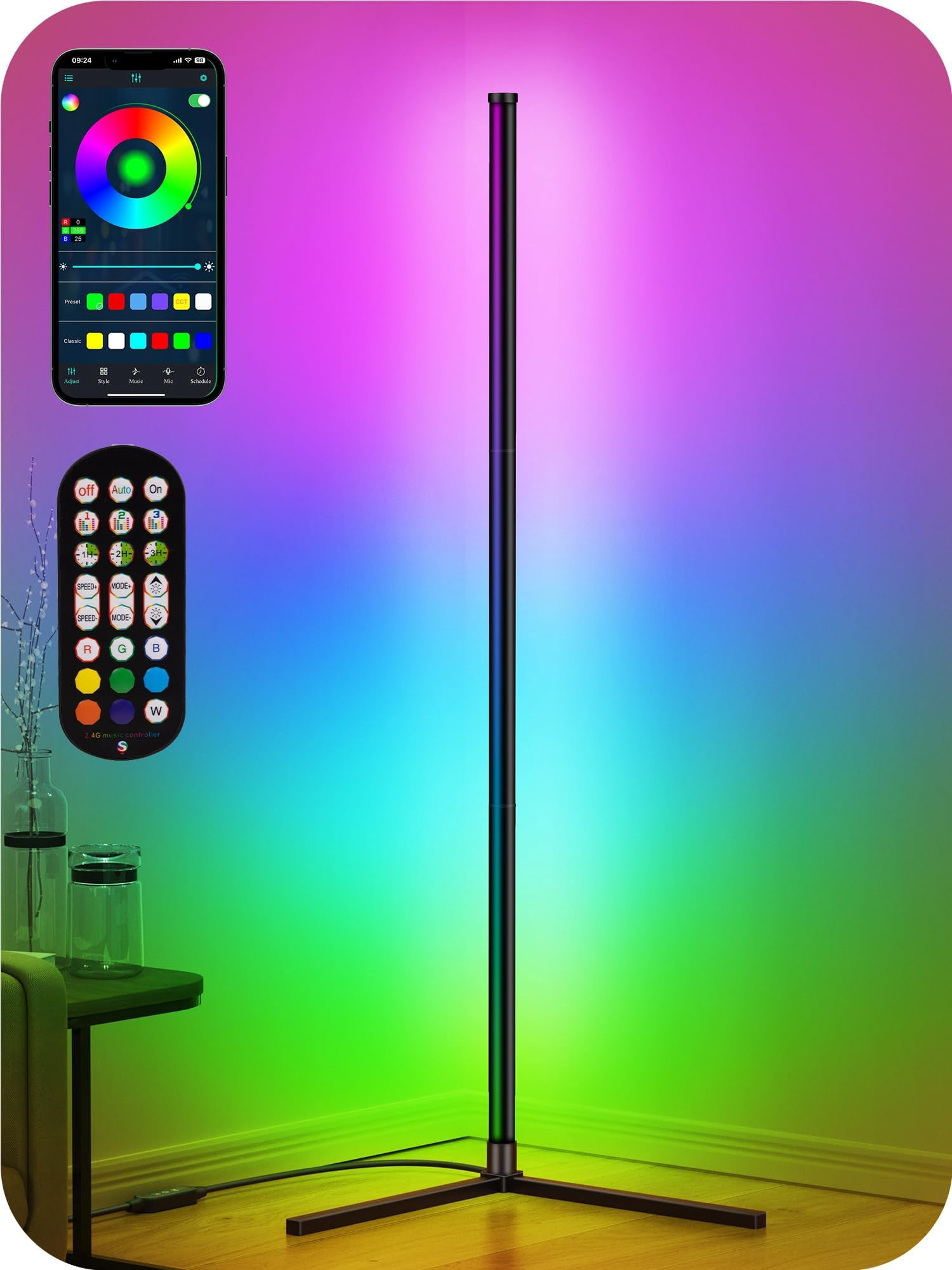 Corner Lamp, Corner Floor Lamp with APP and Remote Control, 16 Million ...