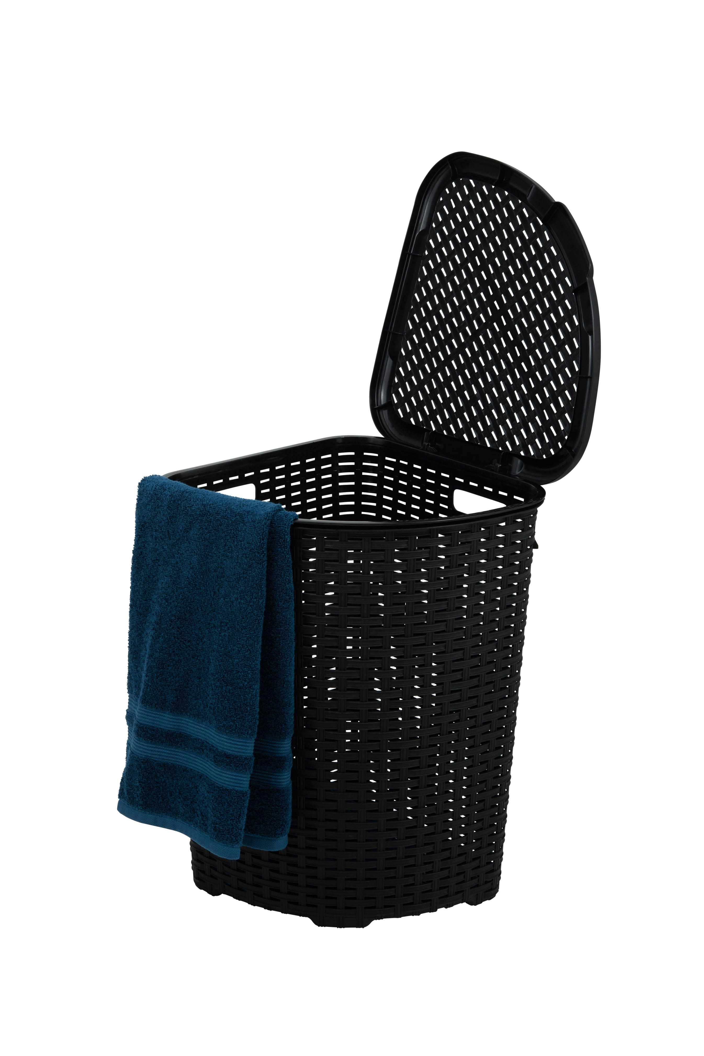 Corner Laundry Hamper Basket with Lid, 50 Liter - Black - Walmart.com