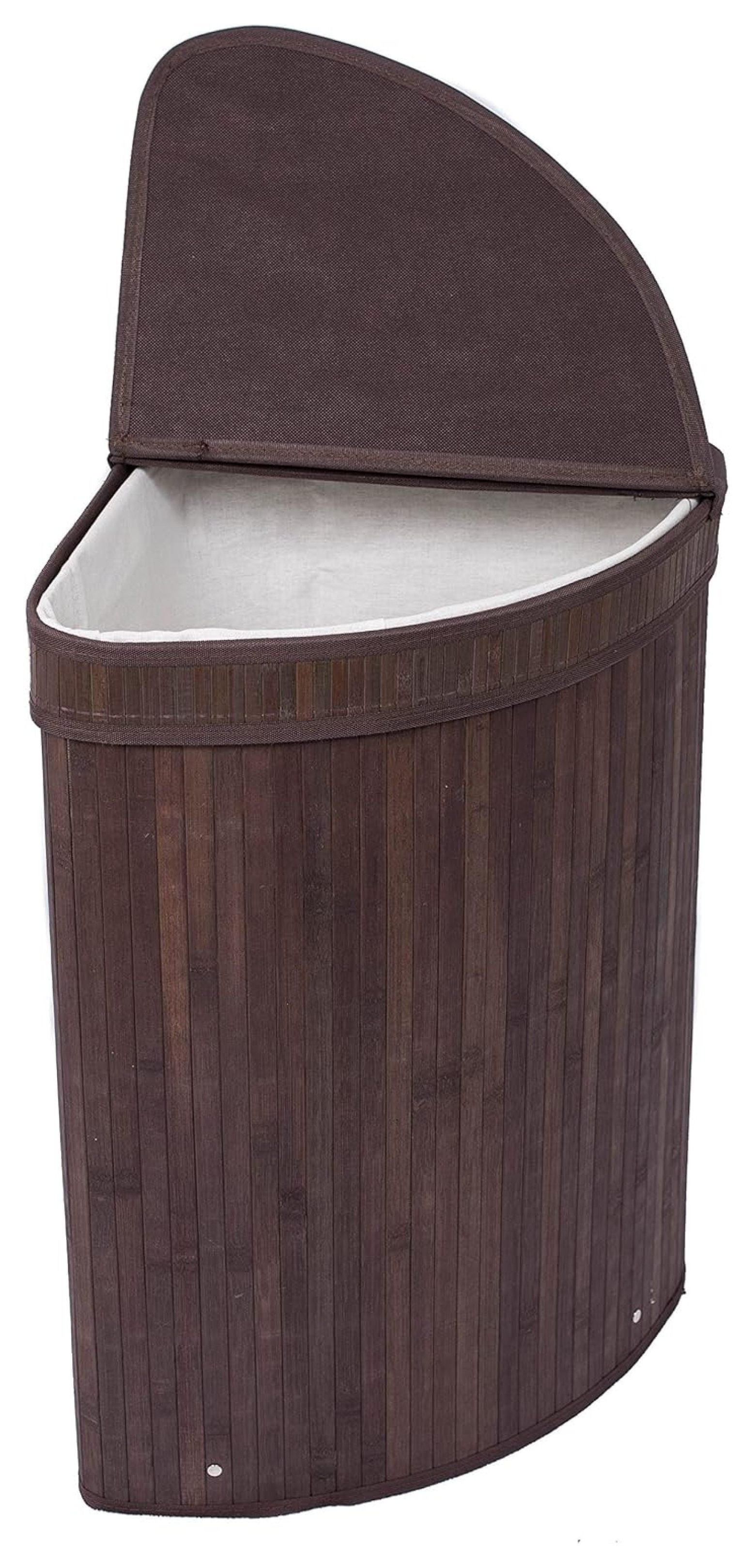Corner Laundry Hamper with Lid - Bamboo Laundry Basket, Collapsible ...