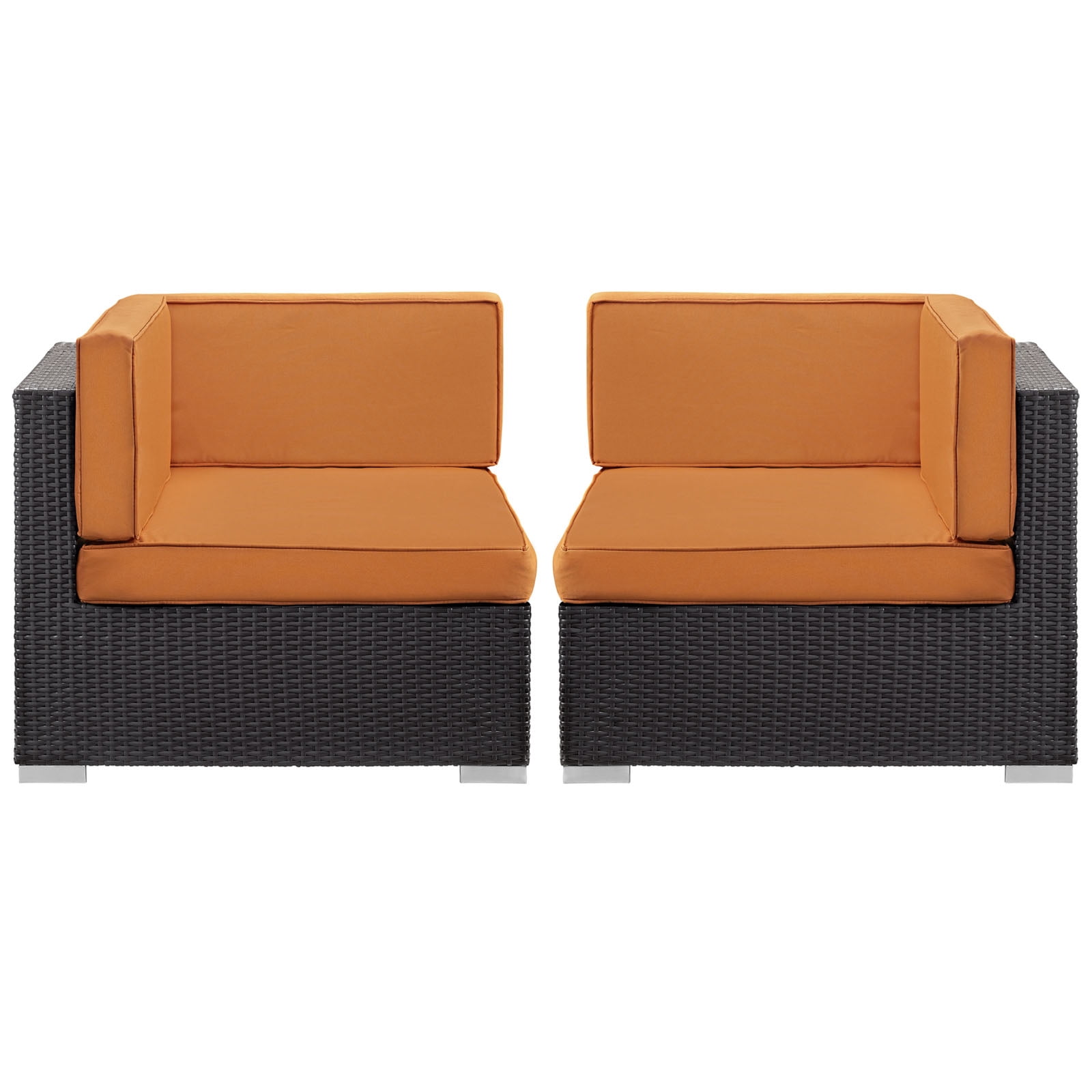 Corner Lounge Chair, Set of 2, Orange, Wicker Rattan, Outdoor Patio ...