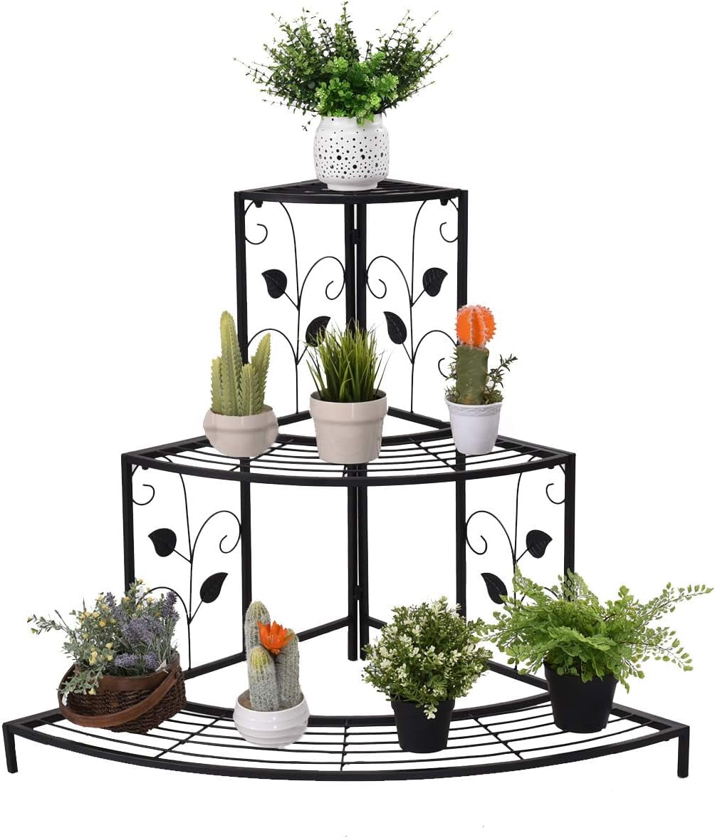 S AFSTAR Corner Stand, 3-Tier Mental Stand, Flower Pot Display Rack ...