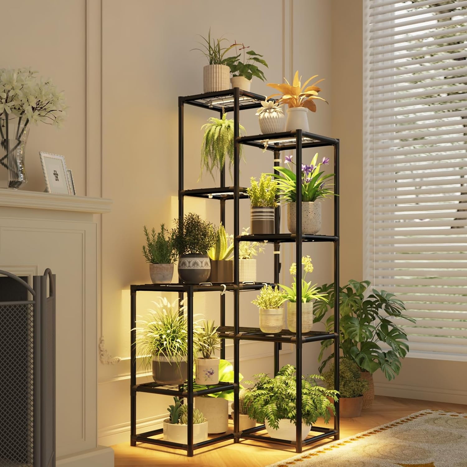 Corner Plant Stand with Grow Lights Tall Plant Shelf Indoor Outdoor for ...
