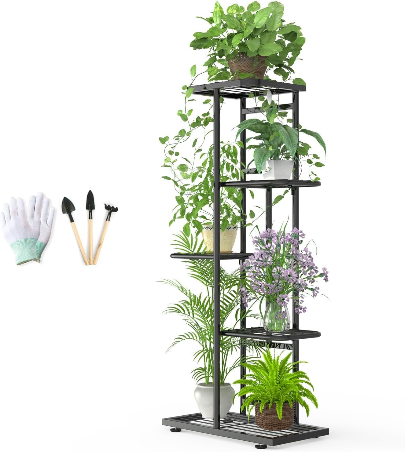 Corner Plant Stand Indoor 5 Tier 6 Potted with Gardening Tools and ...