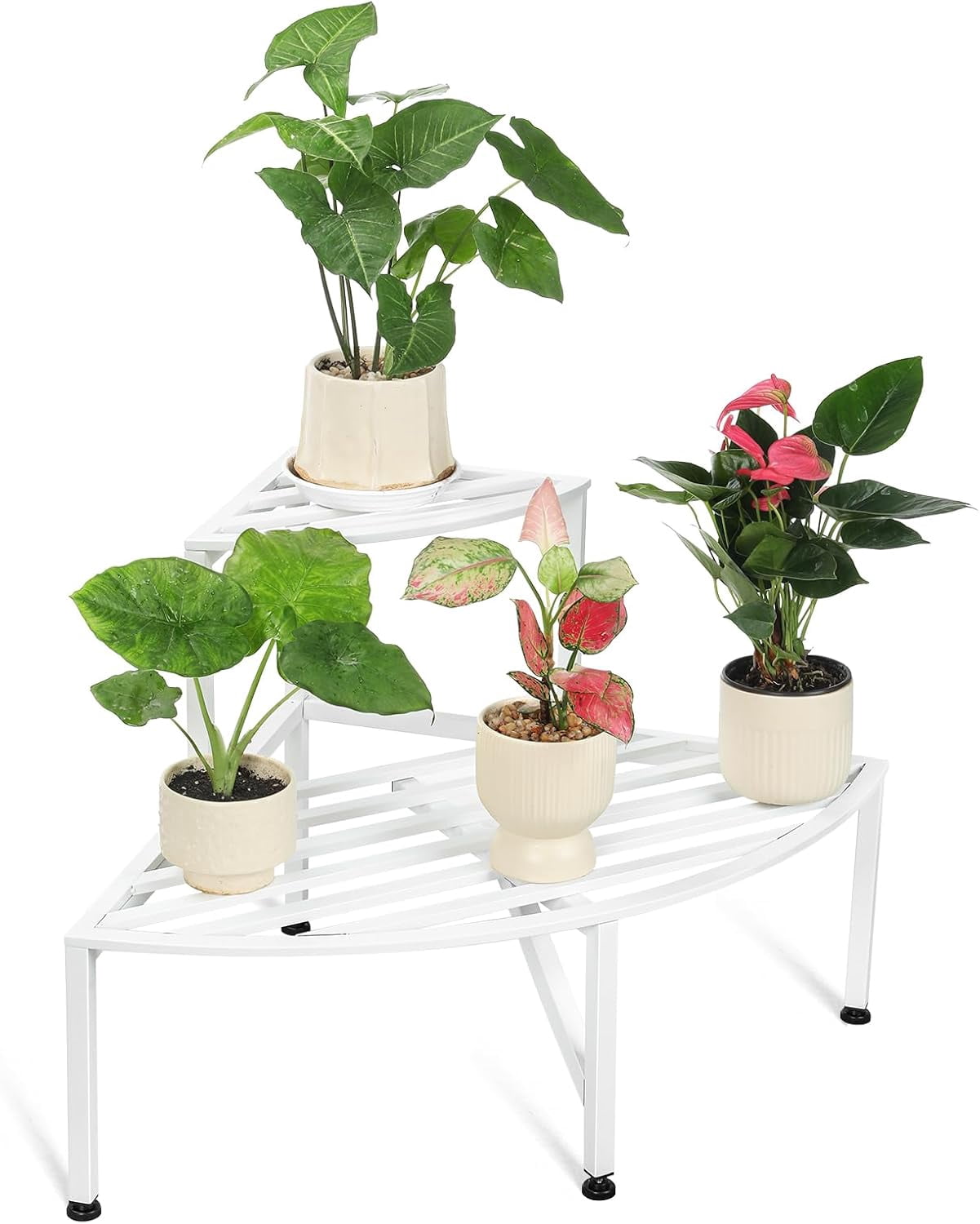 Corner Plant Stand Outdoor Metal,2 Tier Heavy Duty Ladder Plant Shelf ...