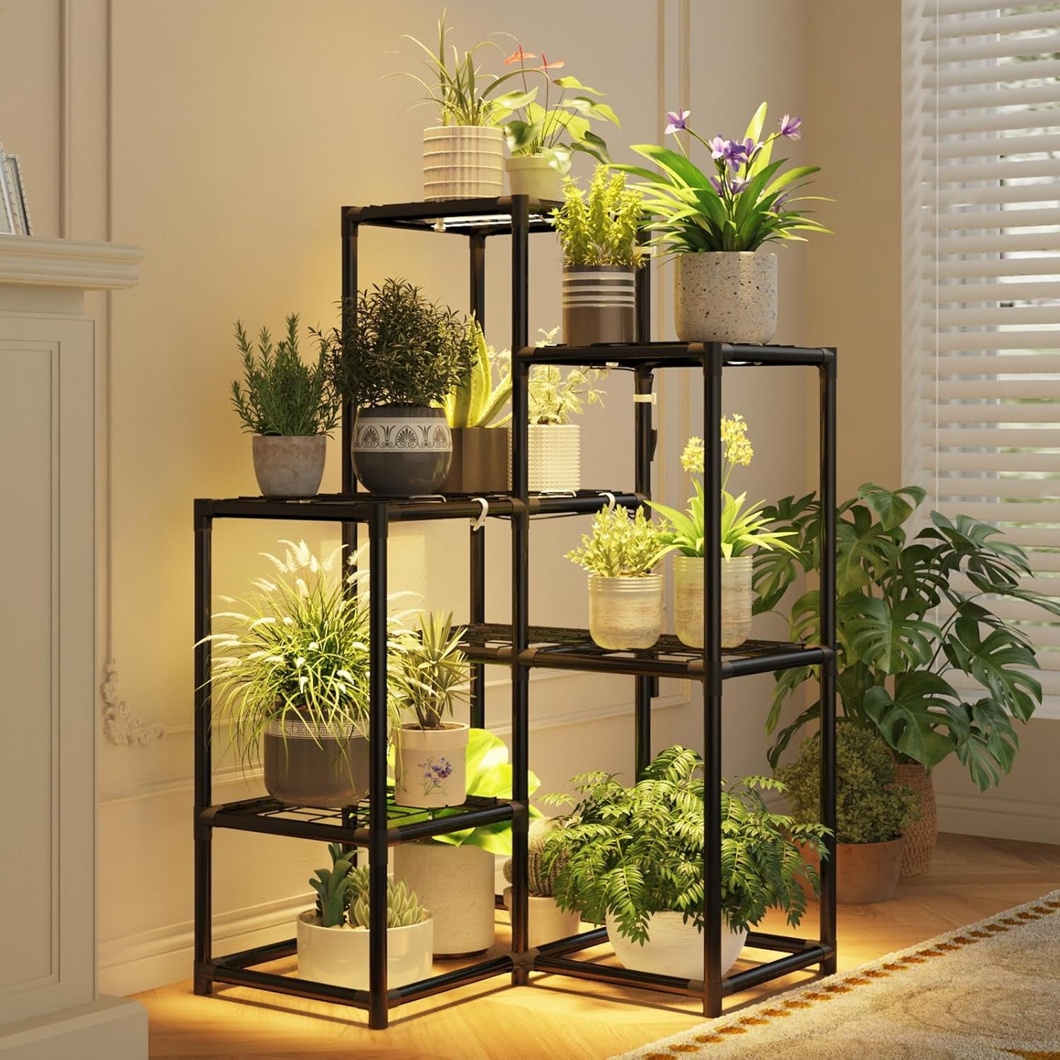 Corner Plant Stand with Grow Lights Plant Shelf Indoor for Multiple ...