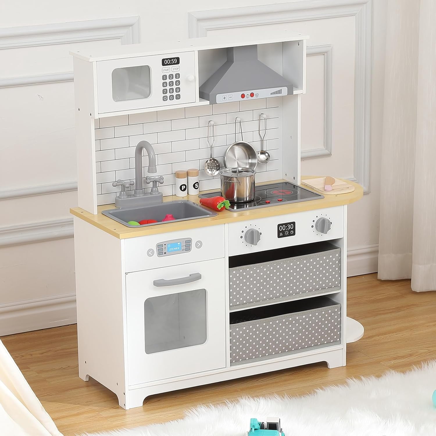 Corner Play Kitchen Set for Kids - Wooden Play Kitchen Toy with ...