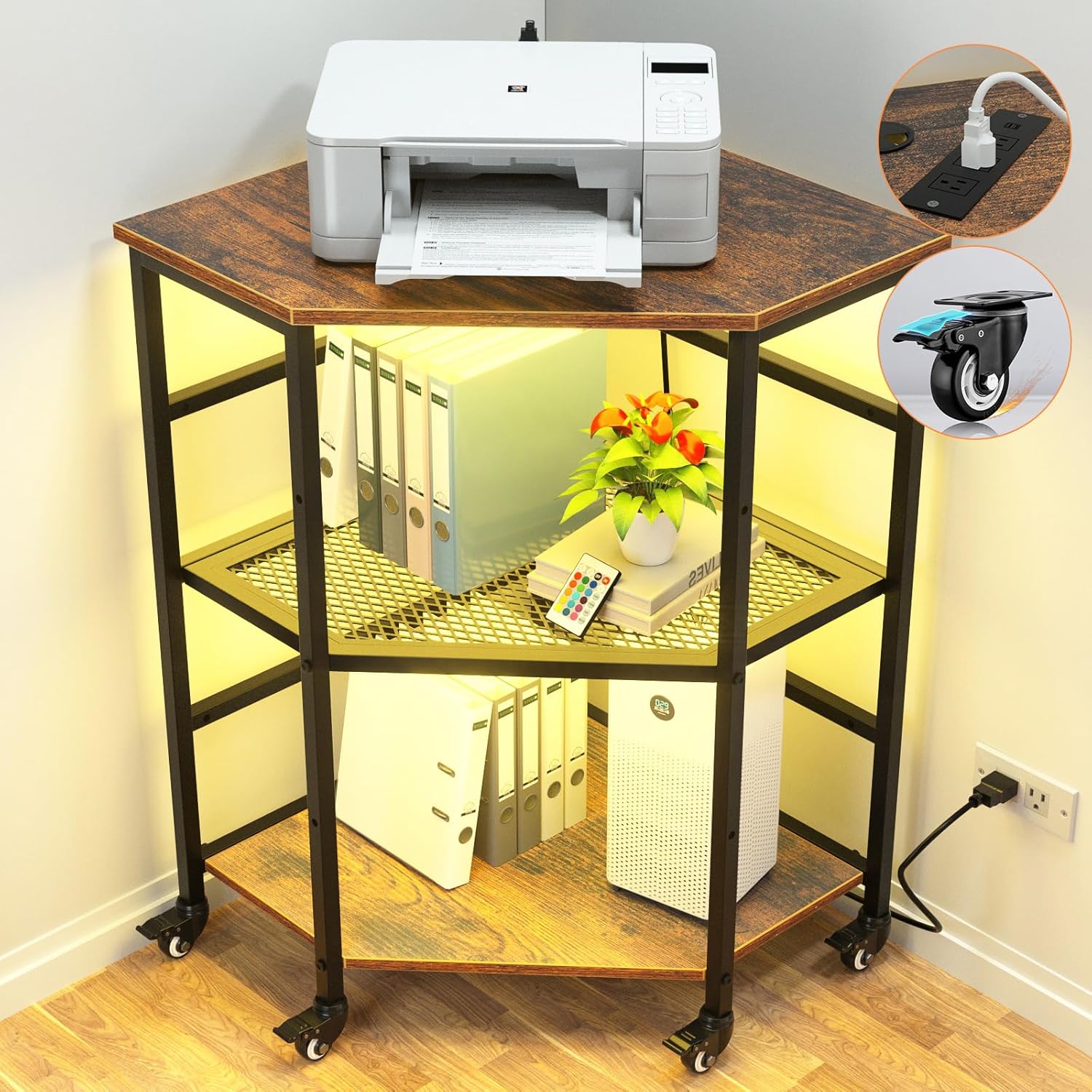 Corner Printer Stand, Small Corner Table for Small Spaces with Power ...