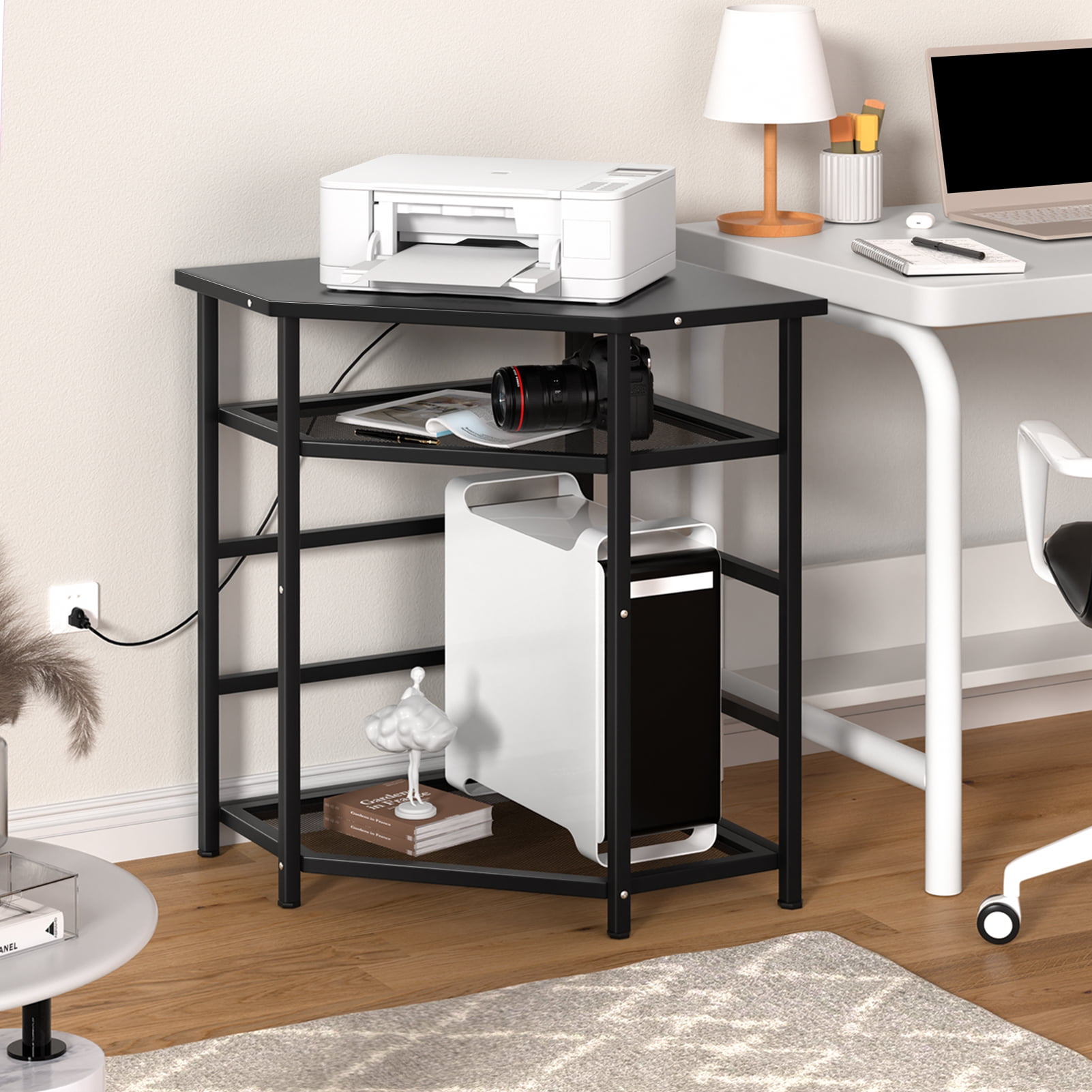 Corner Printer Stand Table with Power Outlet Charging Plugs USB Port ...