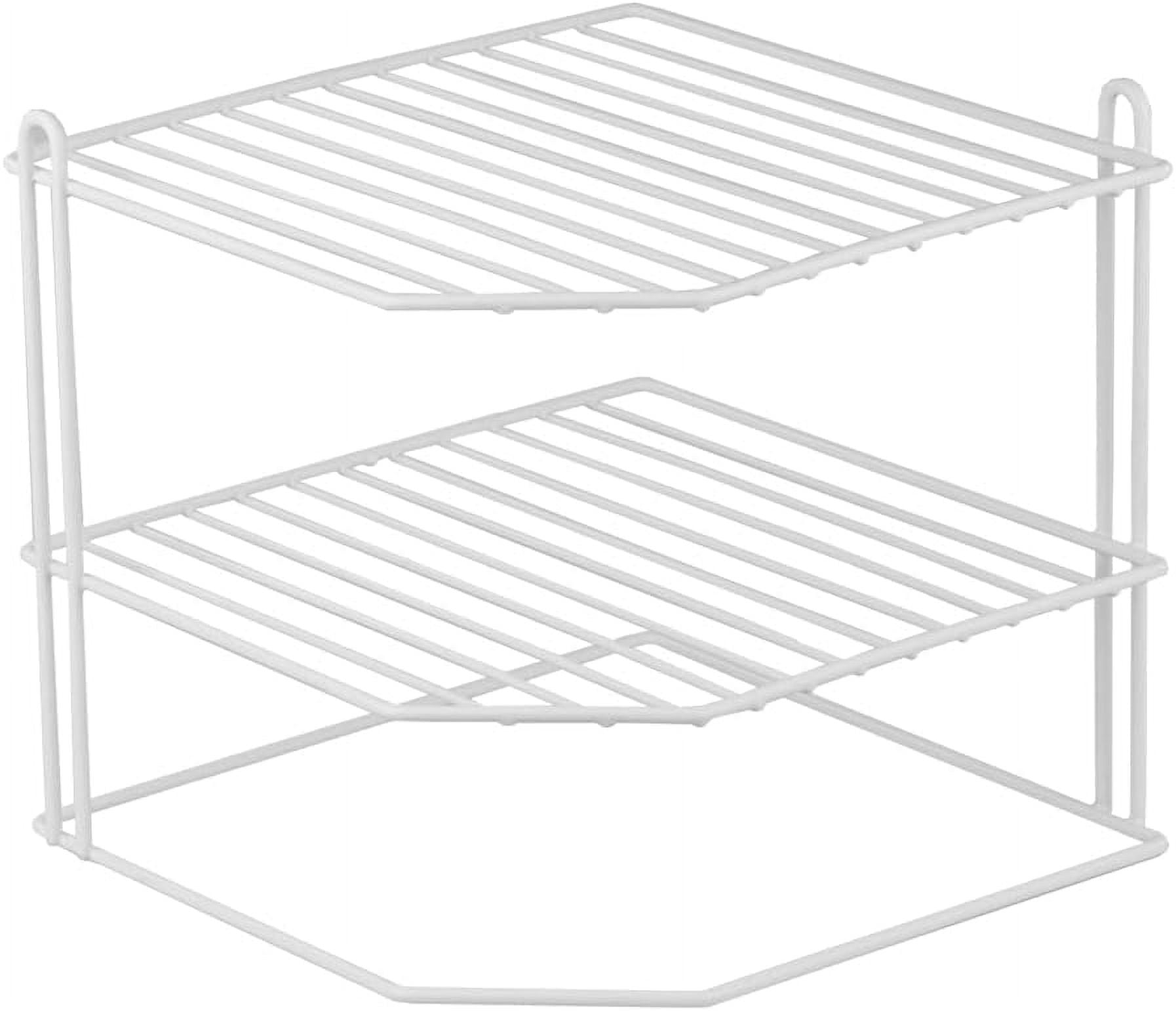Corner Rack, White, Vinyl Coated Steel, Rust Resistant, 2-Tier Shelf ...