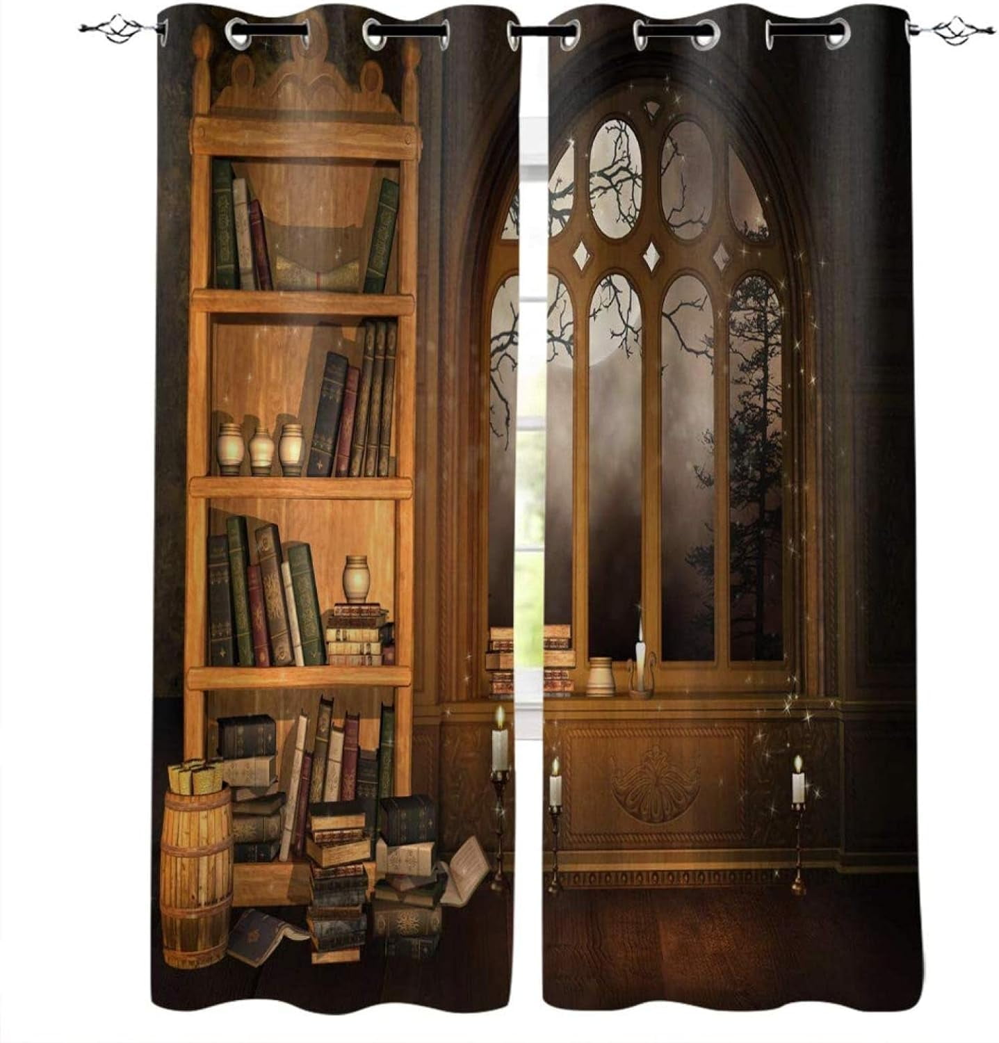 Corner Scene Of Library Blackout Curtains,Classical Engraved Old ...