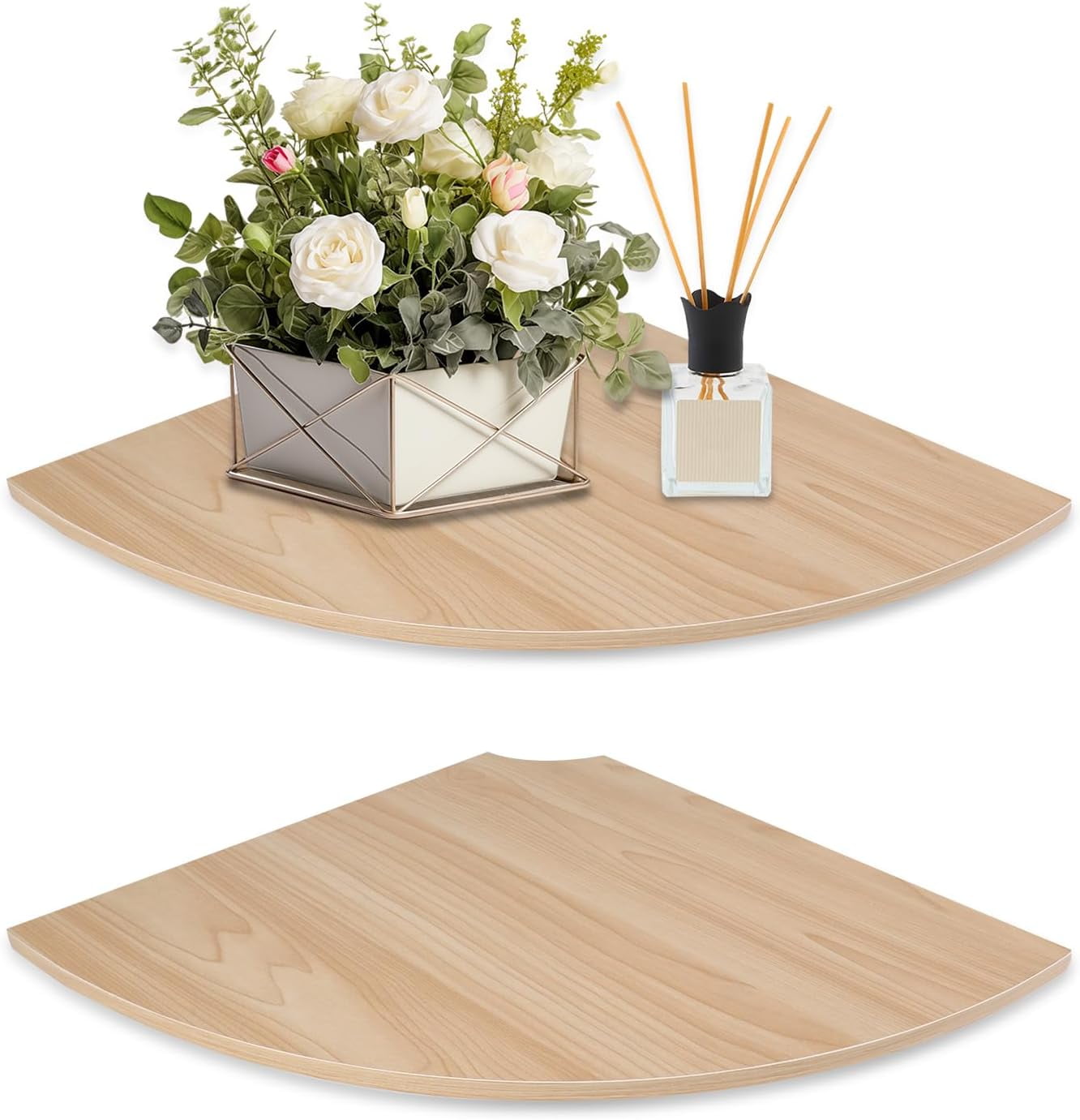 Corner Shelf, 12-Inch Sector Wall Shelf, Set of 2 Wooden Hanging ...