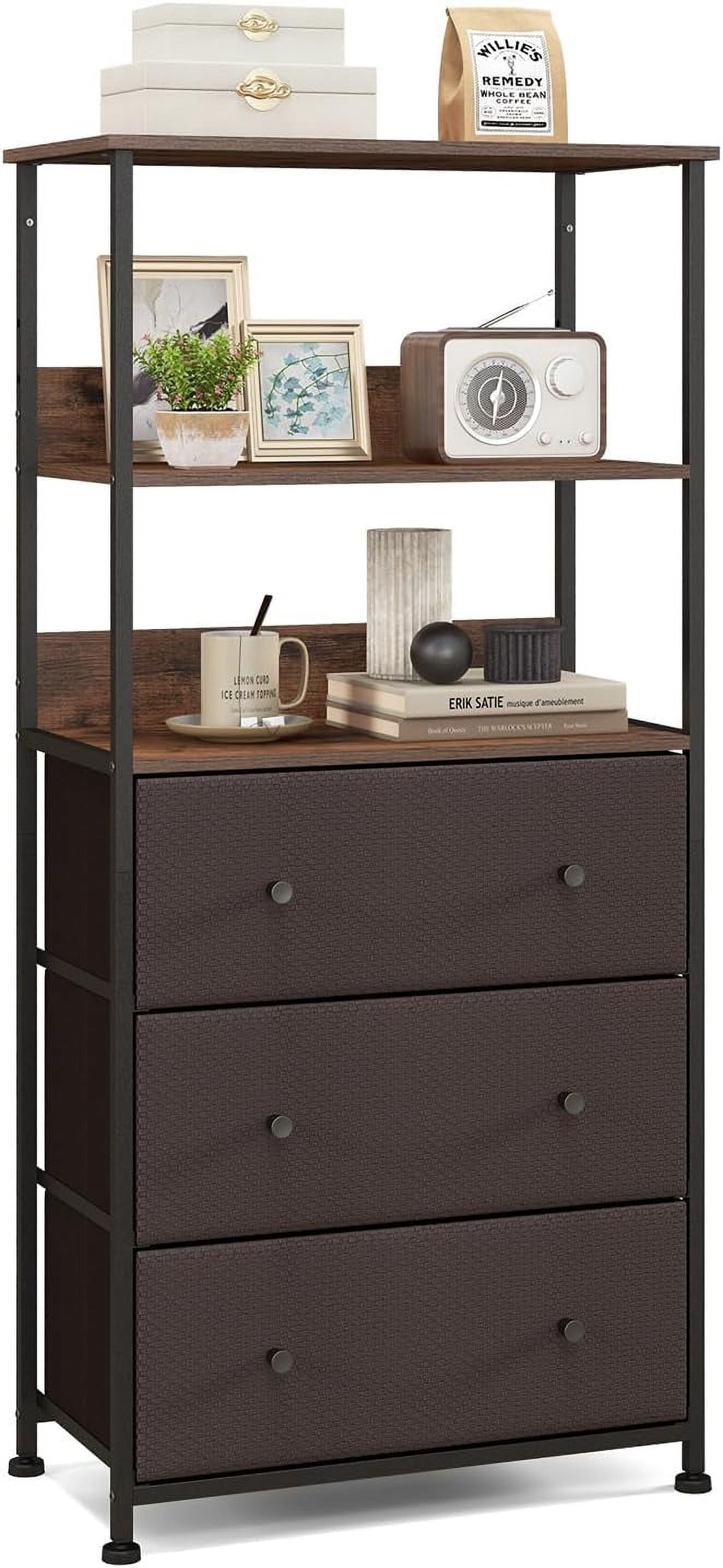 Corner Shelf with 3 Storage Drawers - 3-Tier Bookshelf with Height ...