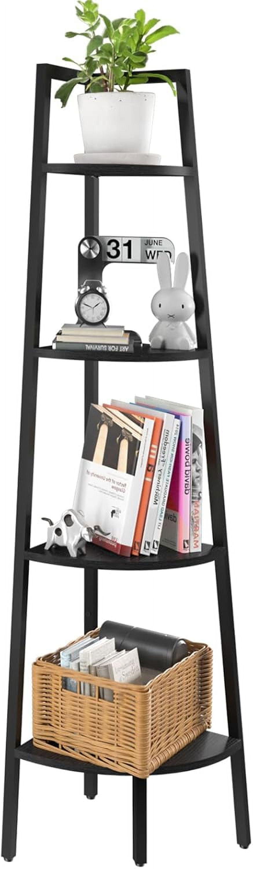 Corner Shelf, 4-Tier Corner Bookshelf with Metal Frame, Ladder Corner ...