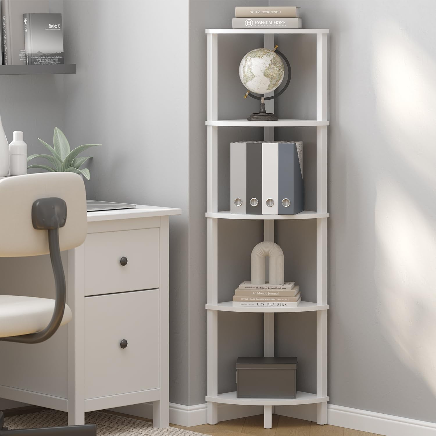 Corner Shelf, 5-Tier Corner Bookshelf, Industrial Corner Ladder Shelf ...