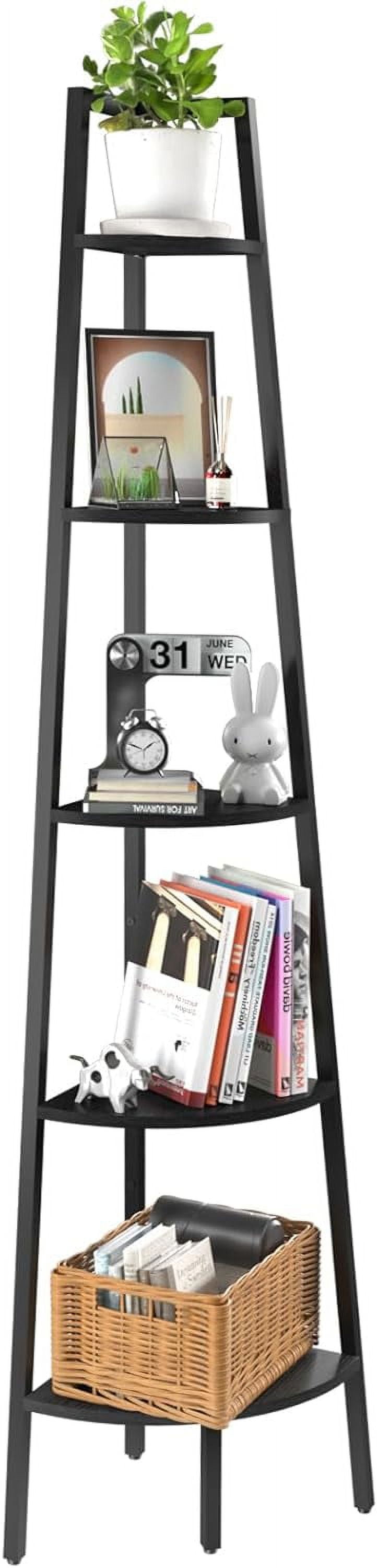 Corner Shelf, 5-Tier Corner Bookshelf with Metal Frame, Ladder Corner ...