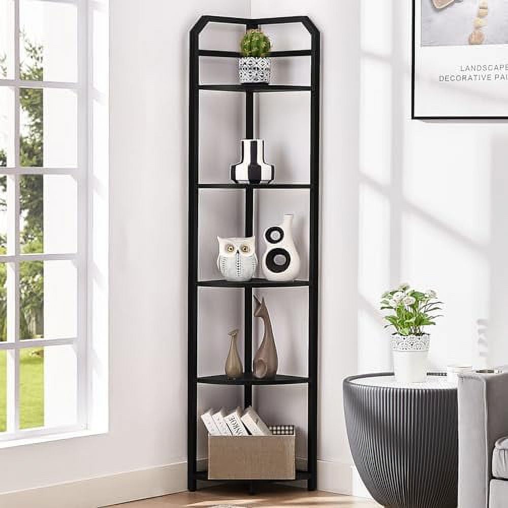 Corner Shelf, 5-Tier Industrial Corner Bookshelf, Freestanding Corner ...