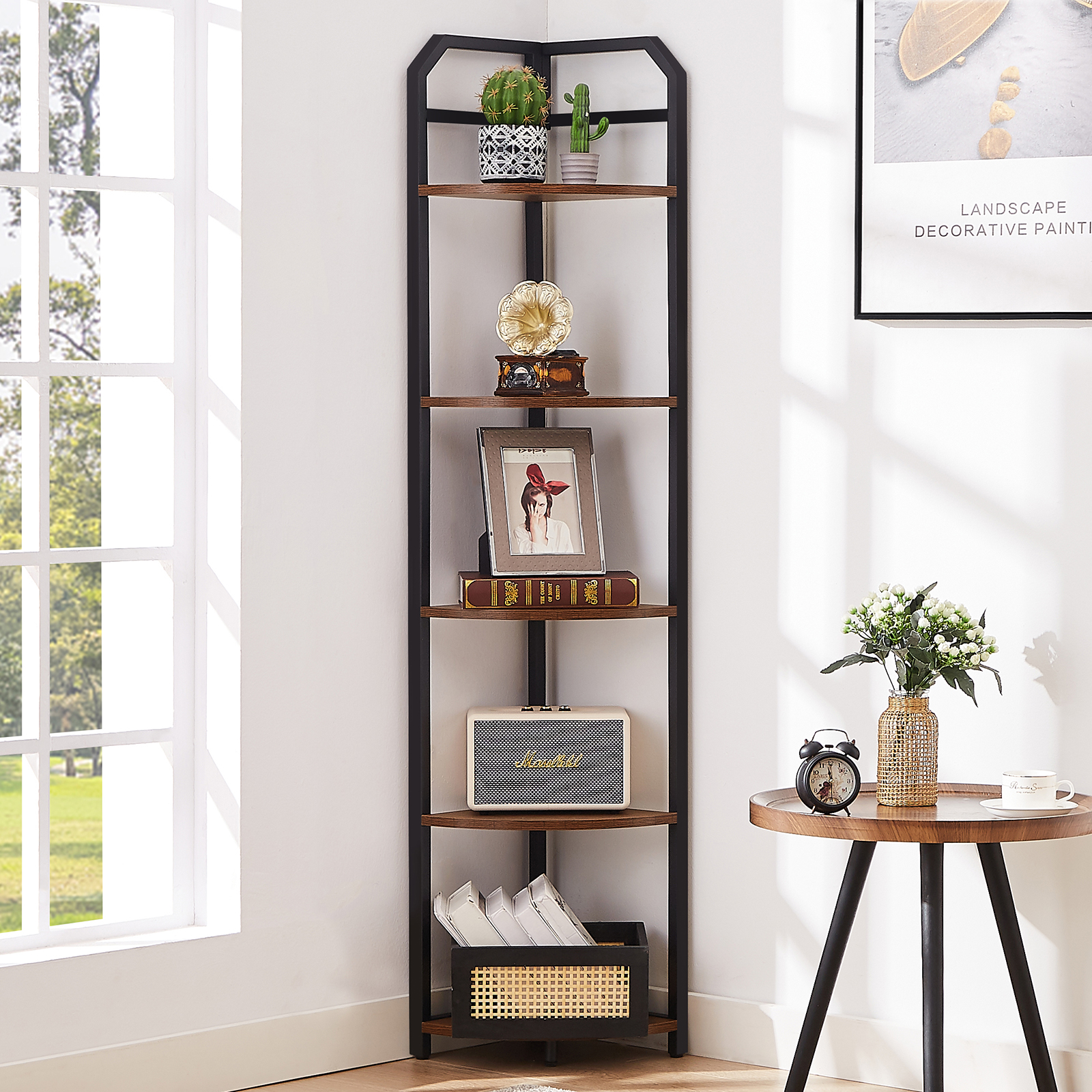 Dextrus 5-Tier Corner Shelf with USB Ports and Outlets, Corner ...