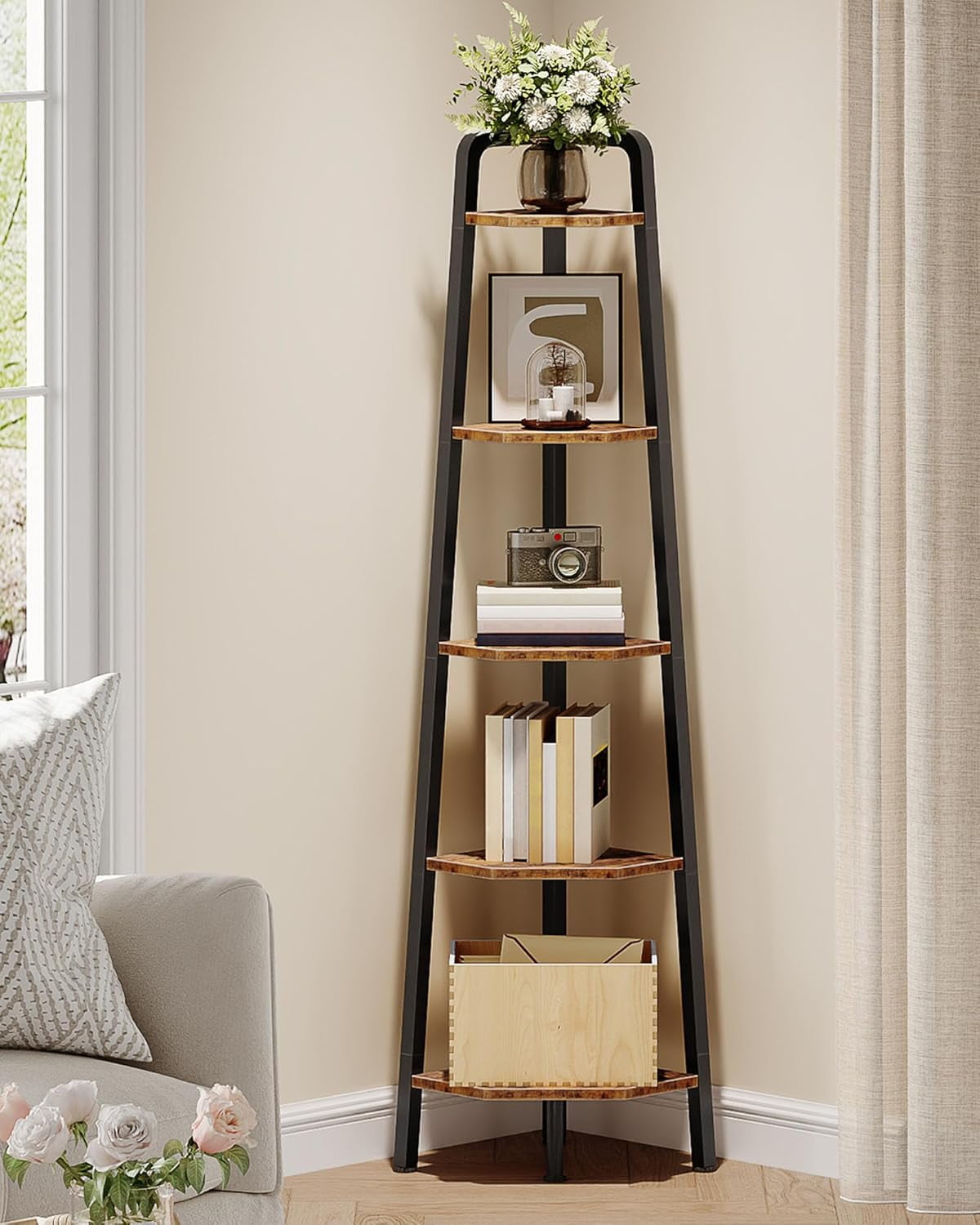 Corner Shelf, 5-Tier Ladder Corner Shelf, Ladder Bookshelf, 59.6" Tall ...