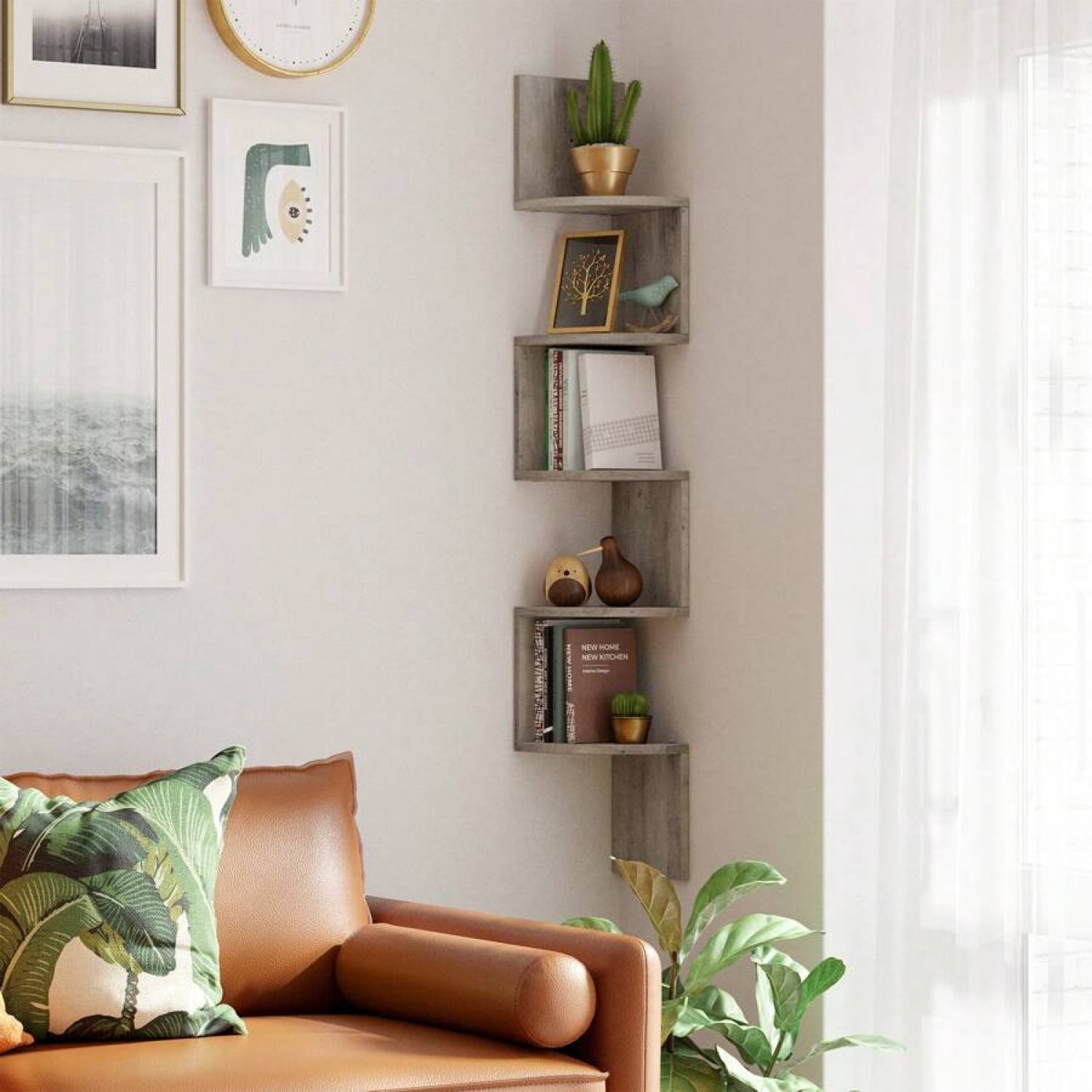 Corner Shelf, 5 Tier Shelves for Wall Storage, Easy-to-Assemble ...