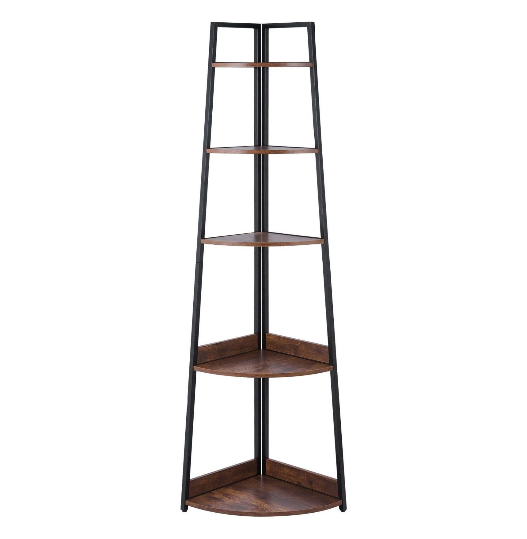 Corner Shelf 5 Tier - Tall Corner Bookshelf, Plant Stand, Wall Shelves ...