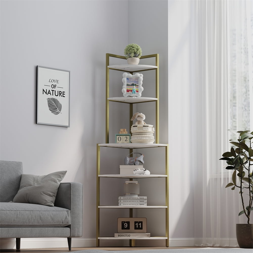 Corner Shelf, 6 Tier Bookshelf Open Corner Shelf Stand, Wall Corner ...