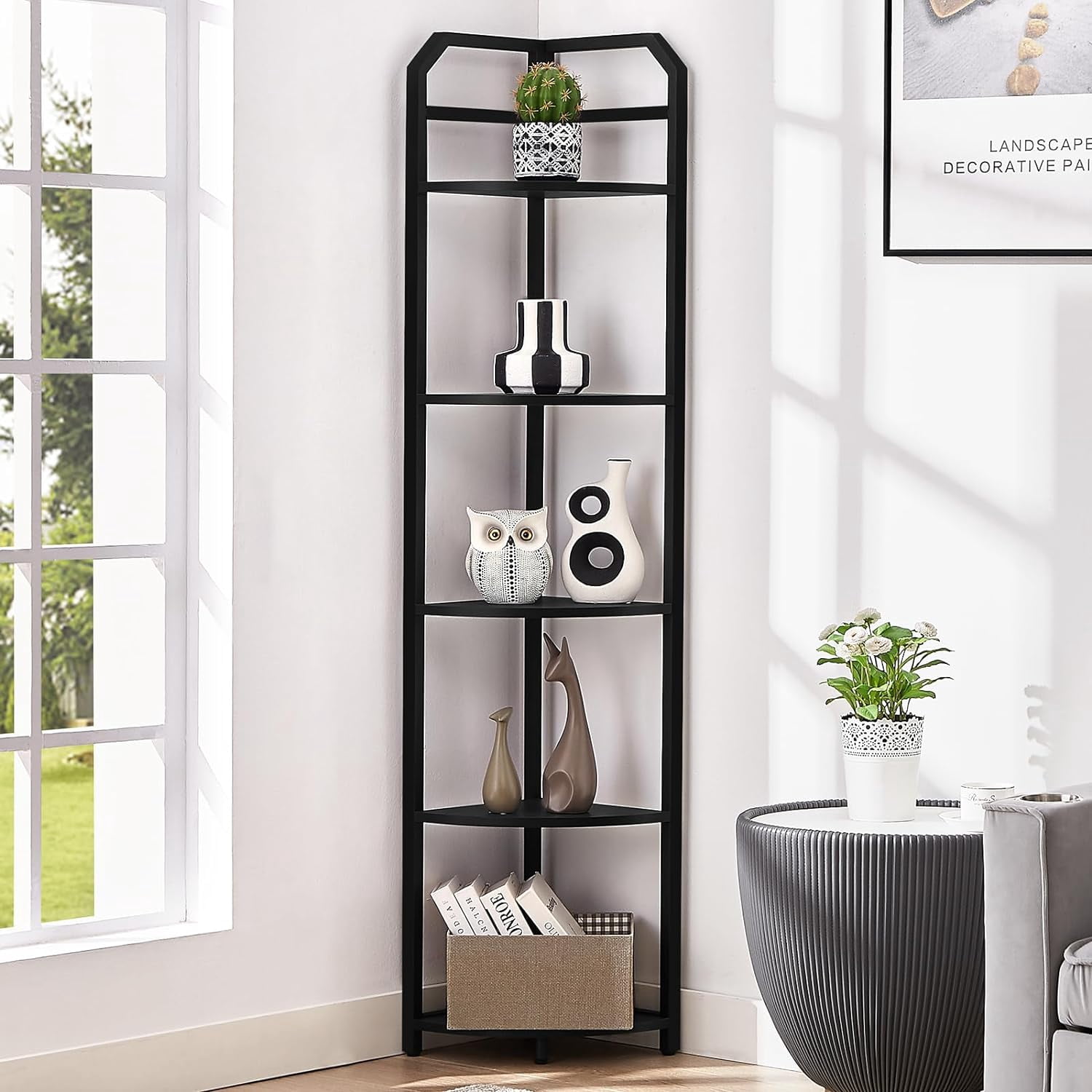 Corner Shelf, 6-Tier Industrial Corner Bookshelf, Freestanding Corner ...