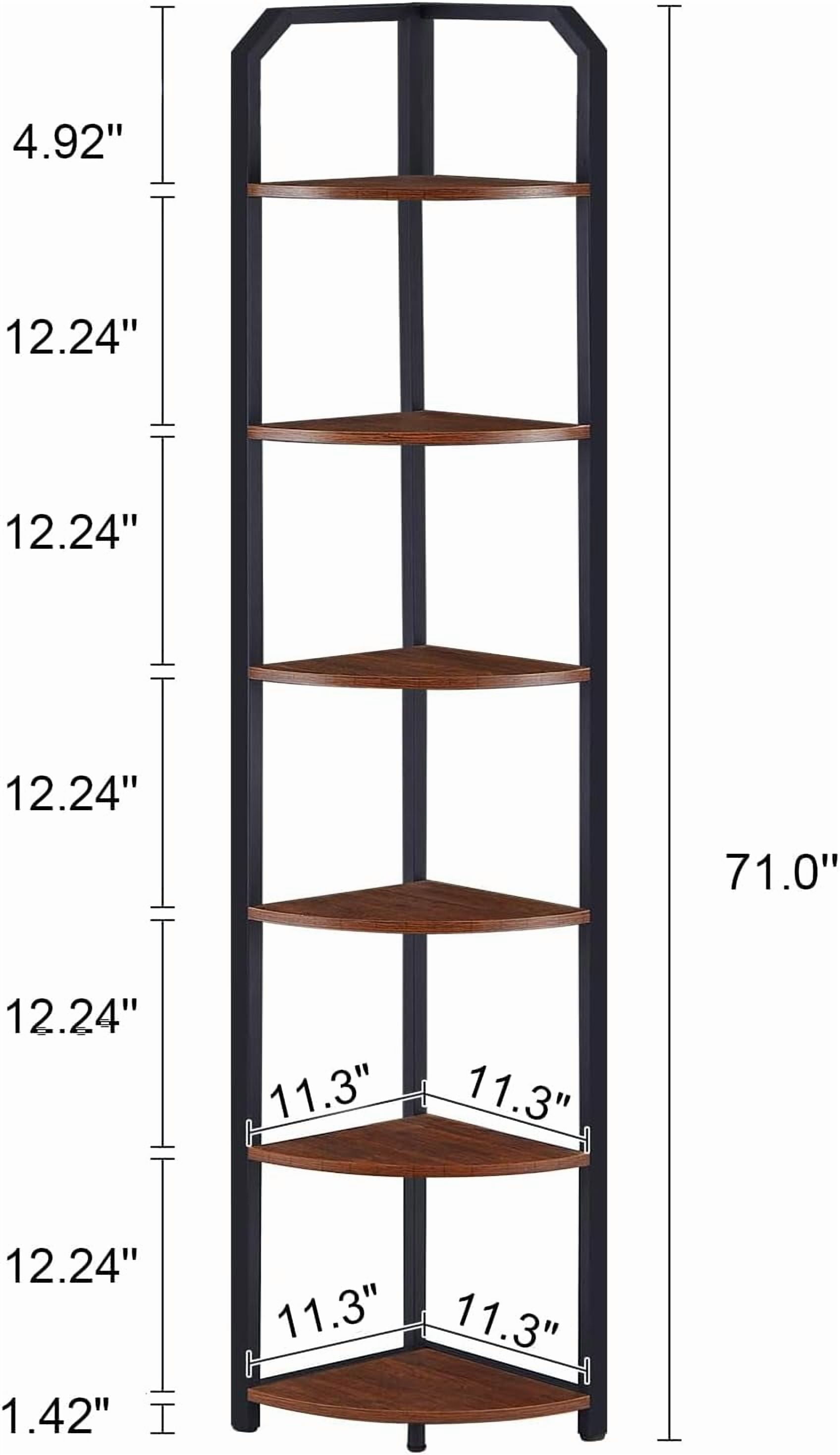 Corner Shelf, 6 Tier Industrial Corner Bookshelf, Freestanding Shelf ...