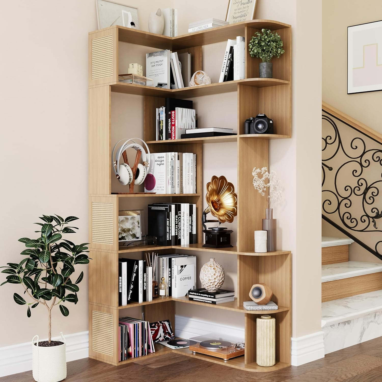 Corner Shelf,7-Tier Corner Bookshelf,Farmhouse L Shaped Shelves Etagere ...