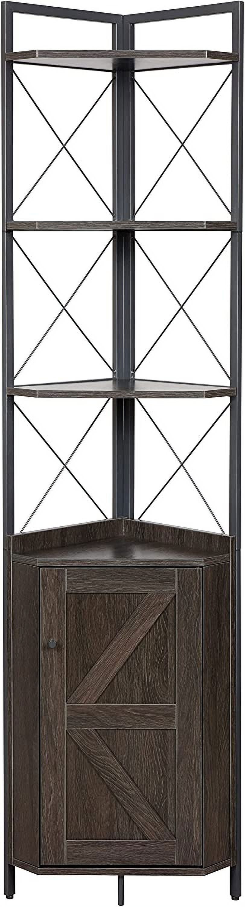 Corner Shelf with Cabinet, 71 Inches Multipurpose Corner Bookshelf ...